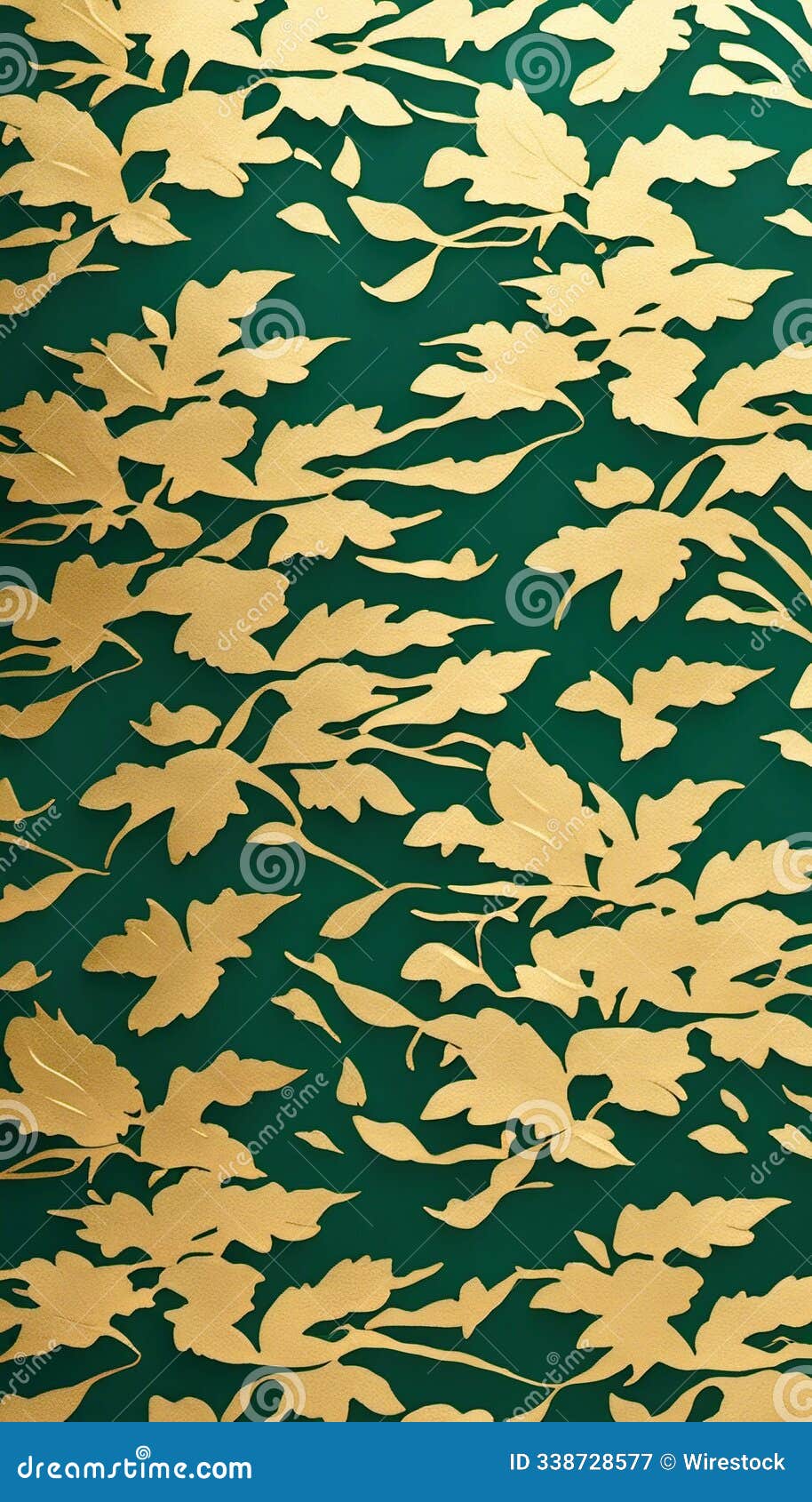 Gold Leaf Pattern on a Dark Green Background, Perfect for Wallpaper or ...