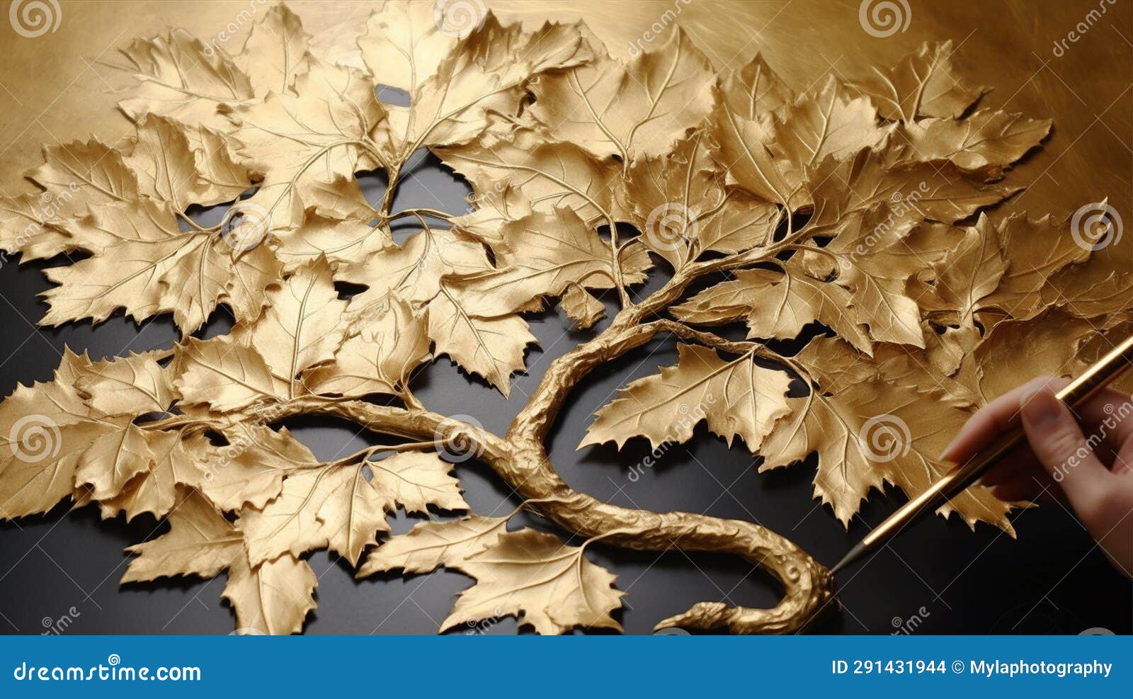 Gold Leaf Tree with Gold Leaf and Branches Stock Illustration ...