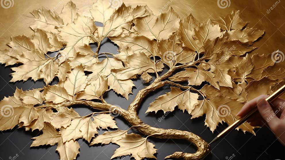 Gold Leaf Tree with Gold Leaf and Branches Stock Illustration ...