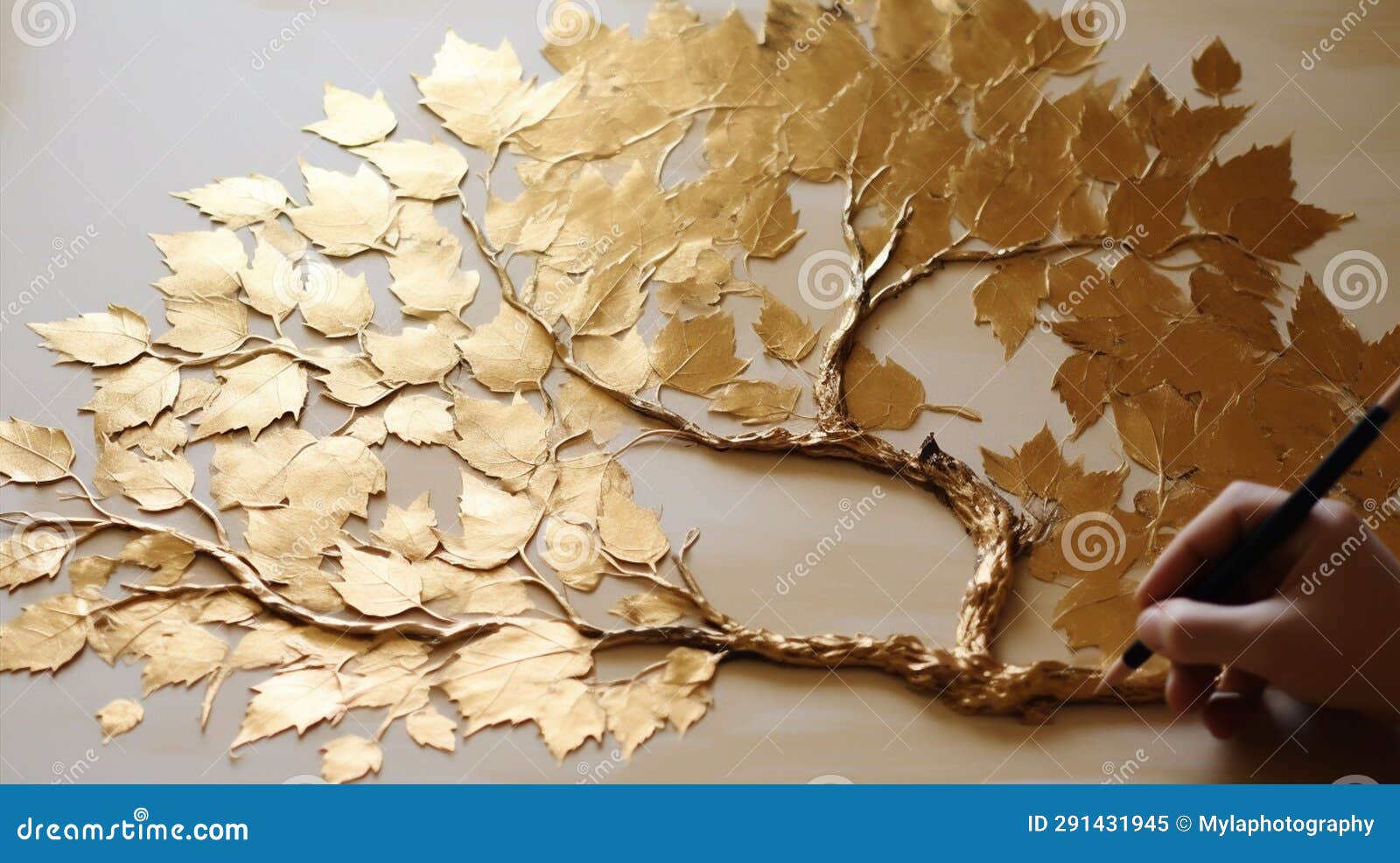 Gold Leaf Tree with Gold Leaf and Branches Stock Illustration ...