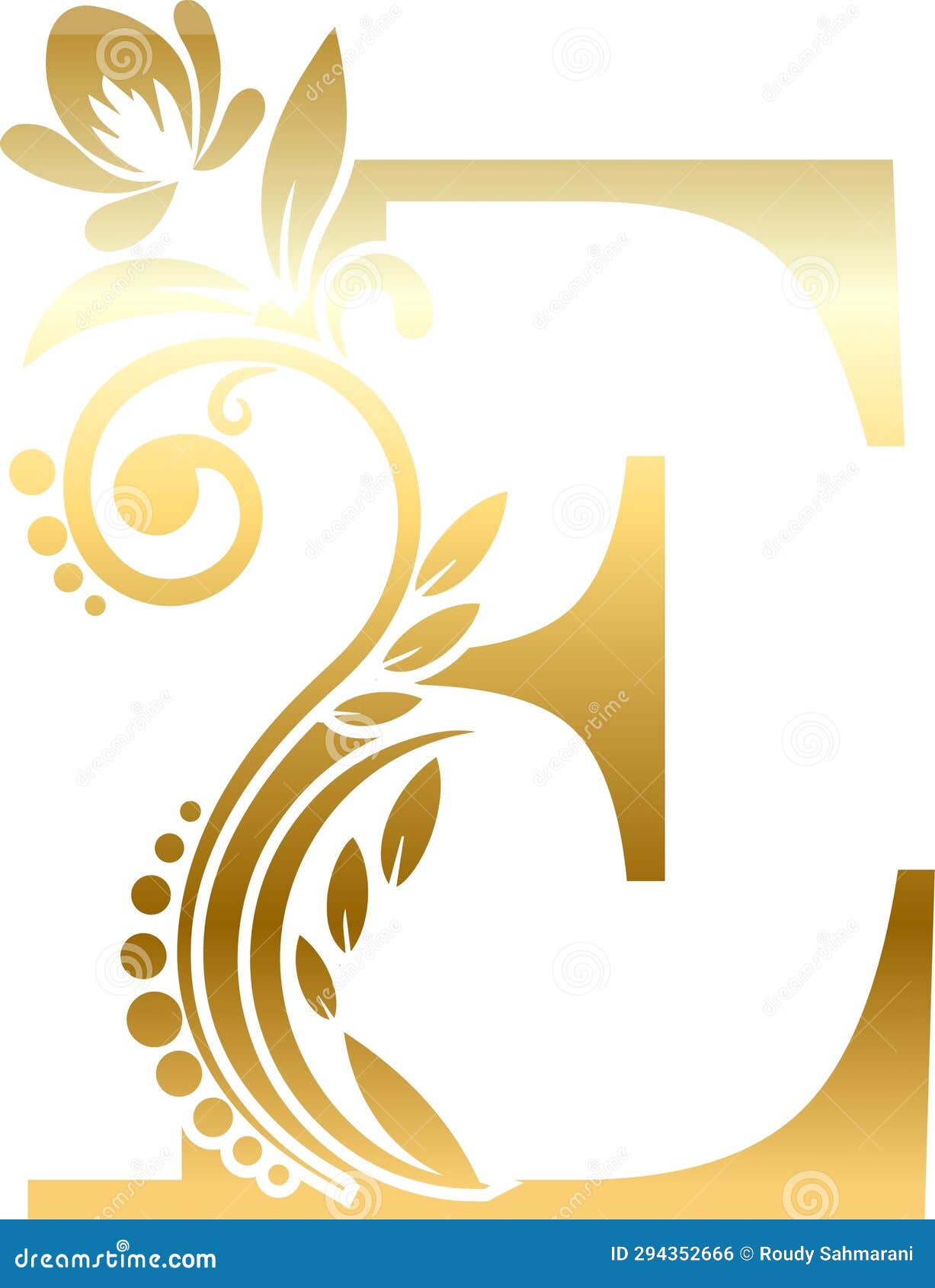 Gold Letter E stock photo. Illustration of calligraphy - 294352666