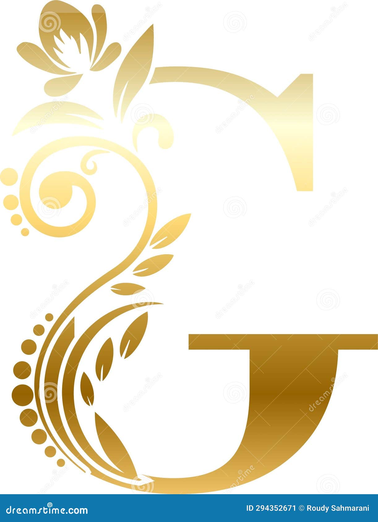 Gold Letter G stock image. Illustration of font, flower - 294352671