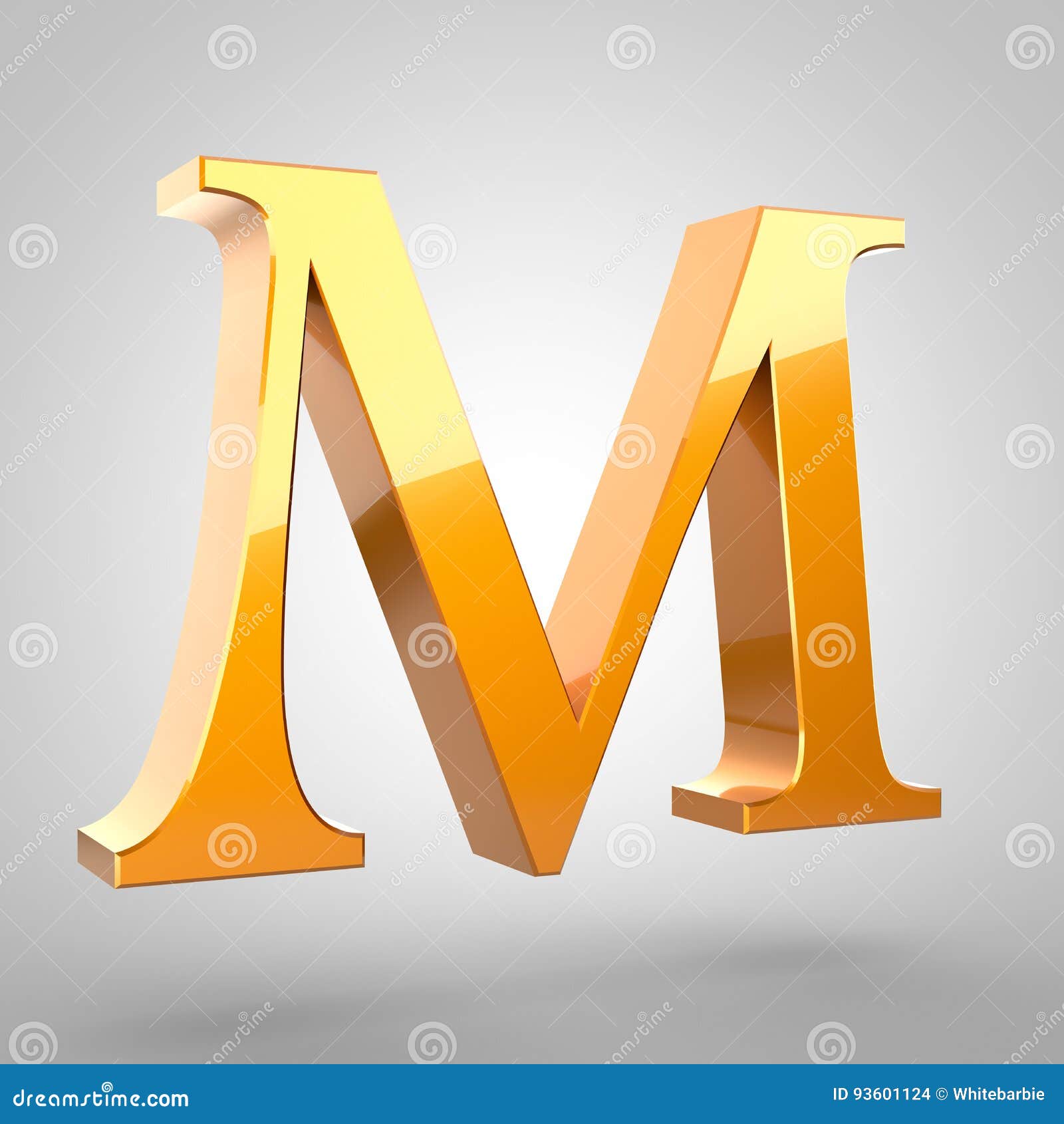 Gold Letter M Uppercase Isolated On White Background Stock Illustration ...