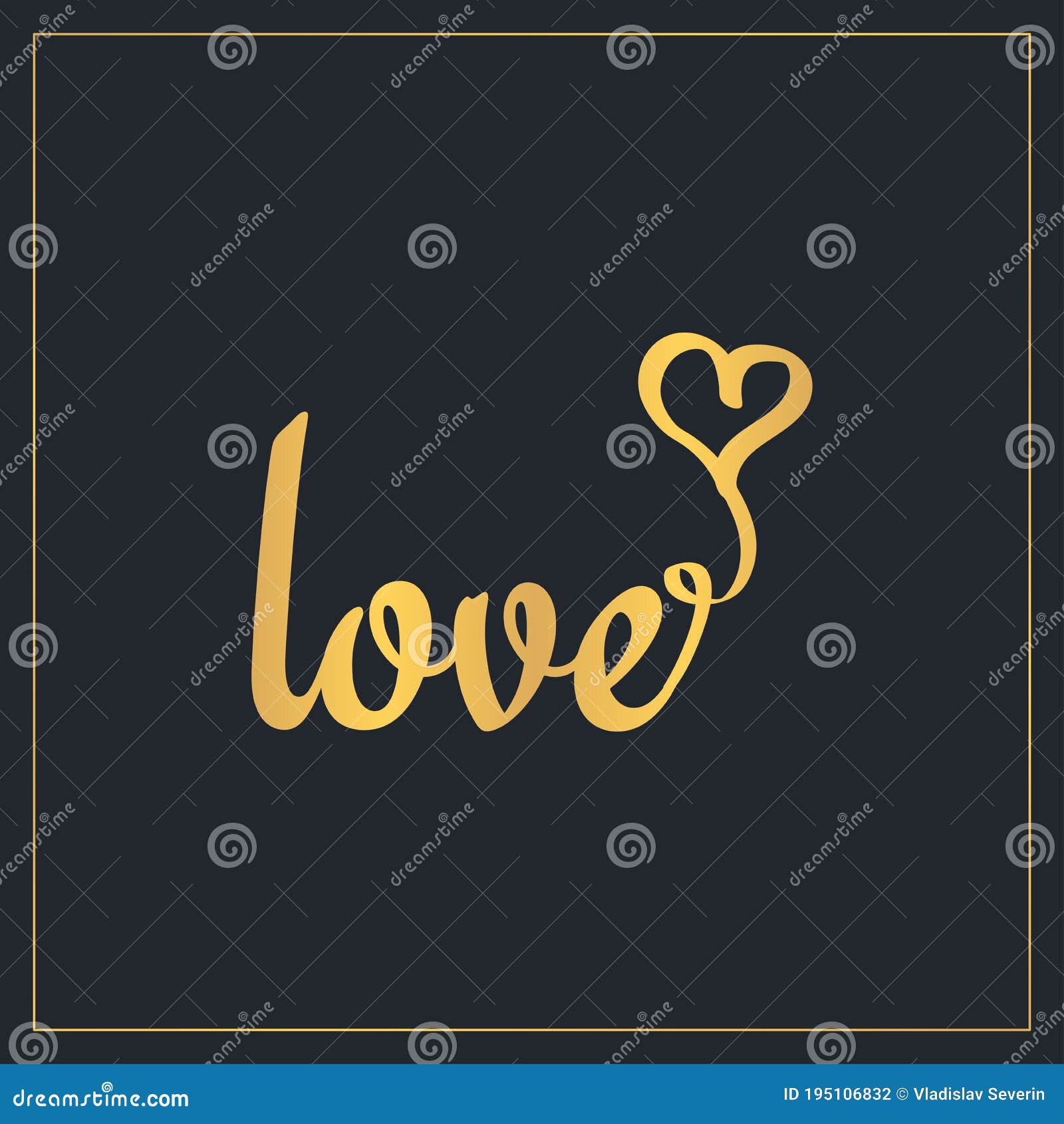 Gold Lettering Love and Heart Shape Stock Illustration - Illustration ...