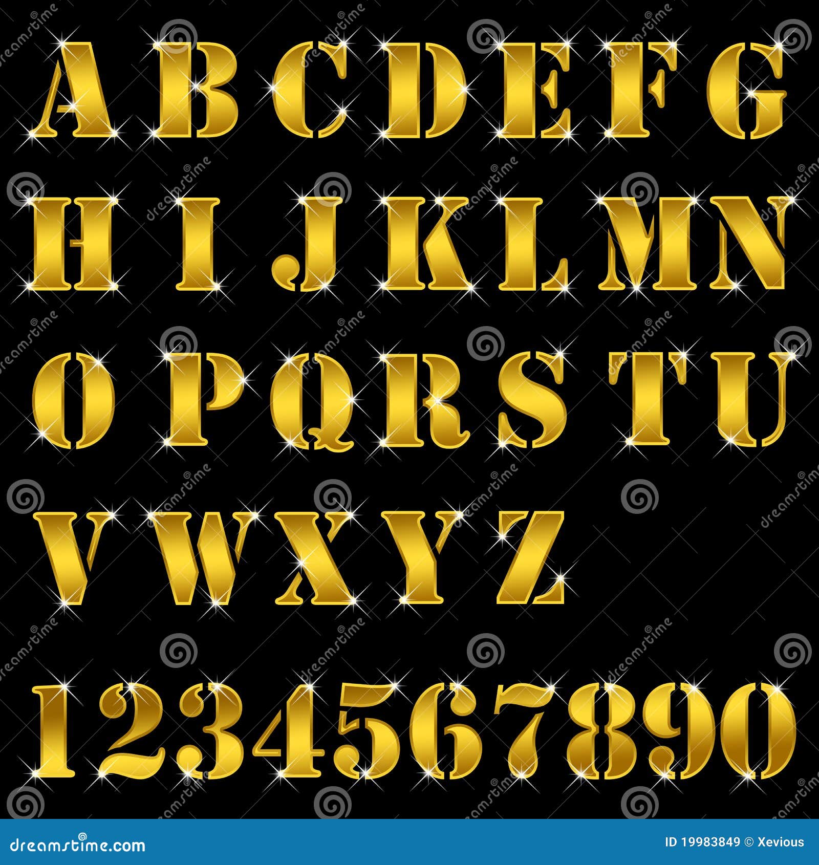 Gold, Letters, Alphabet, Numbers Stock Illustration - Illustration of ...