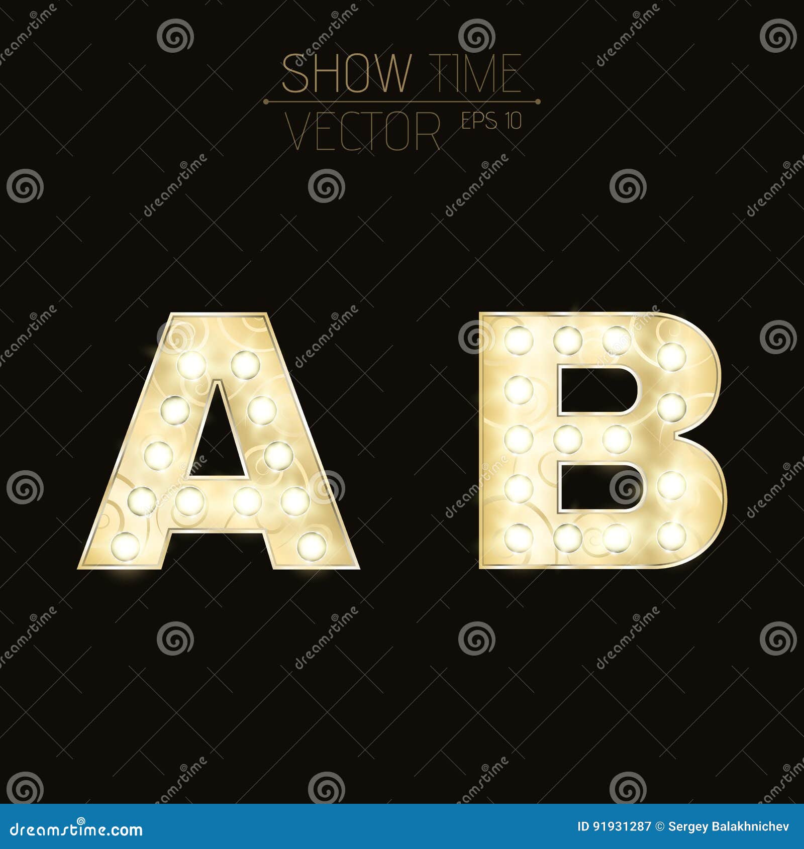 Gold Letters a and B with Sparkling Light Bulbs and a Pattern. Alphabet ...