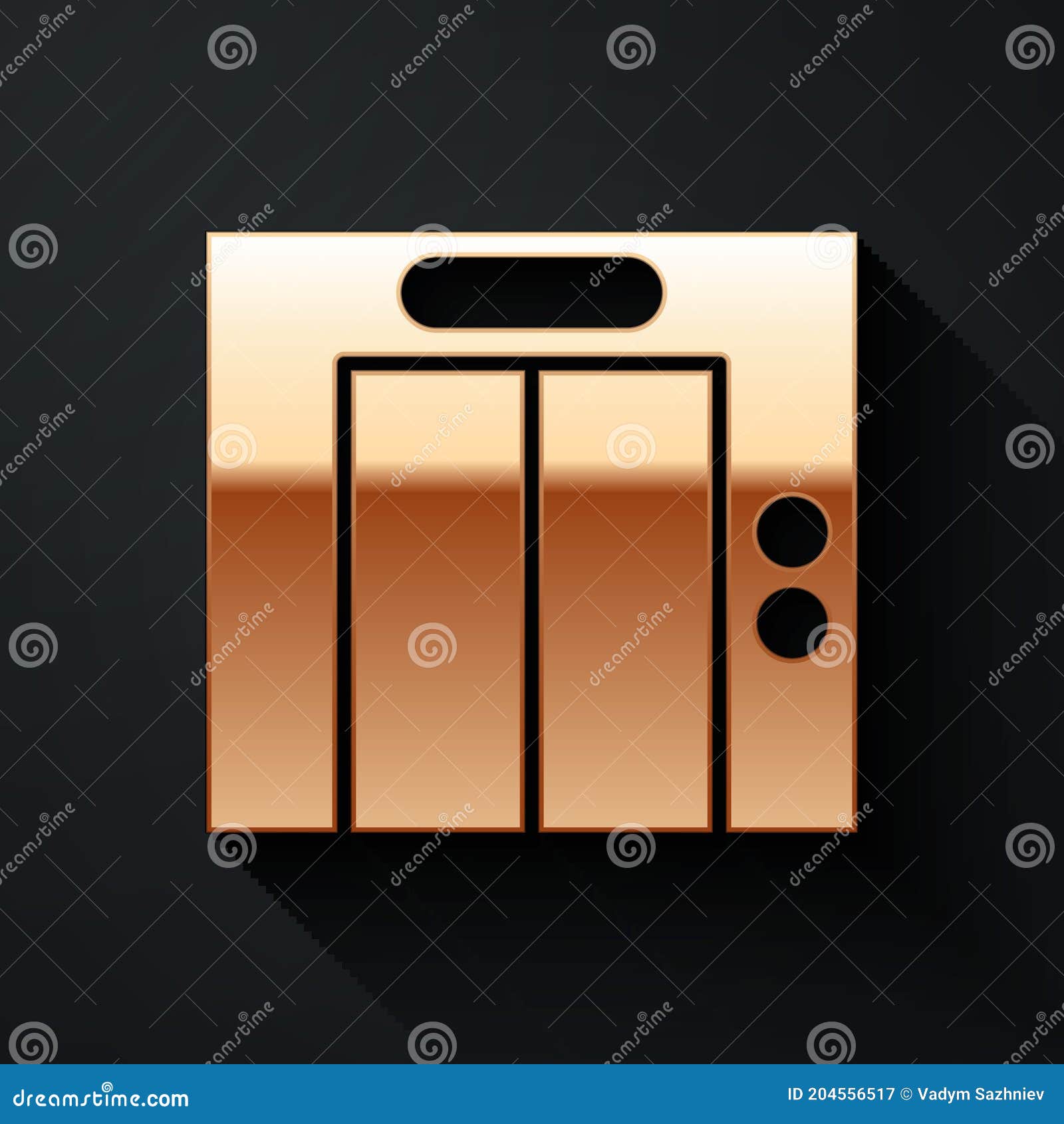 Gold Lift Icon Isolated on Black Background. Elevator Symbol. Long ...