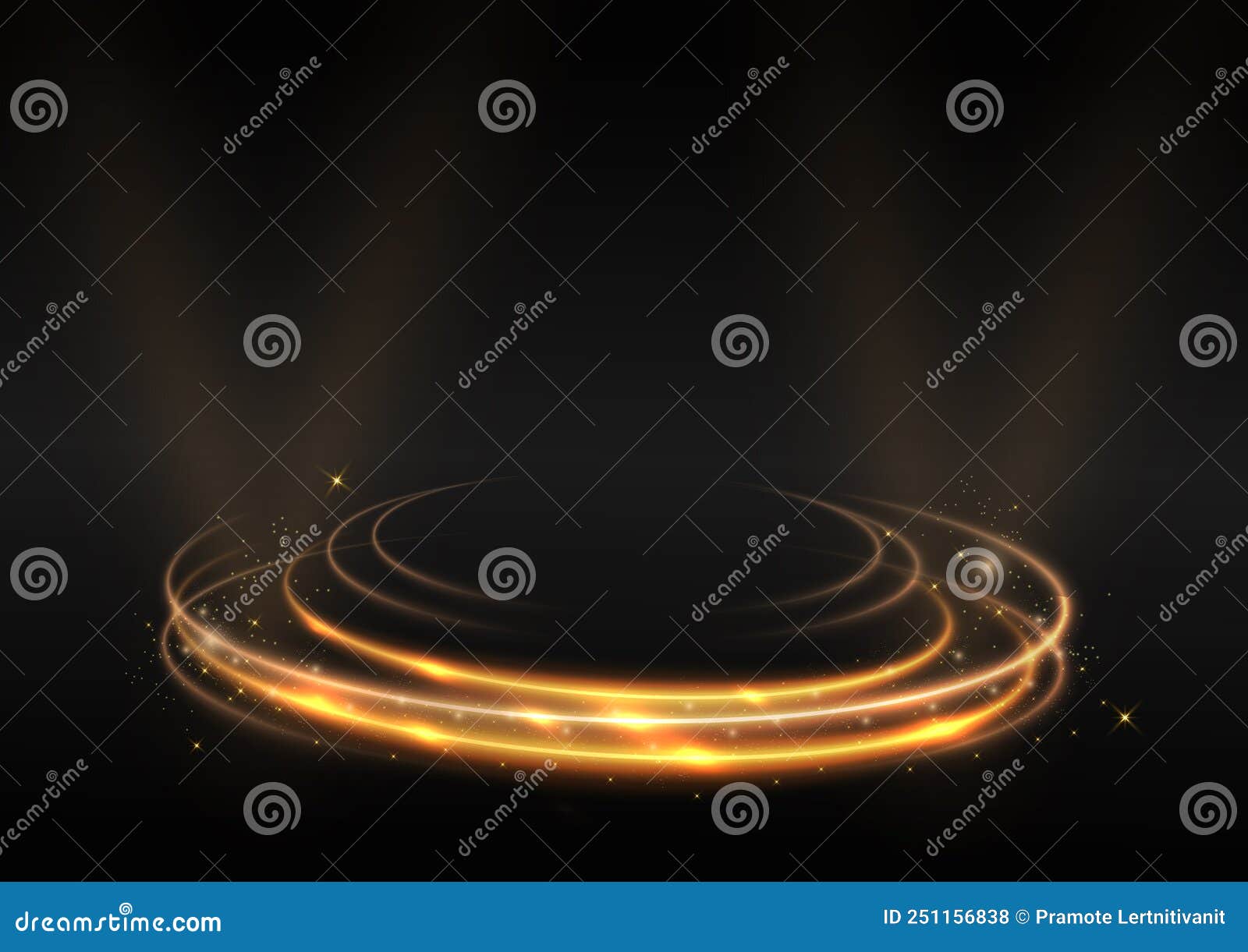 Gold Light Effect Curves with Sparkle on Black Background Stock Vector ...