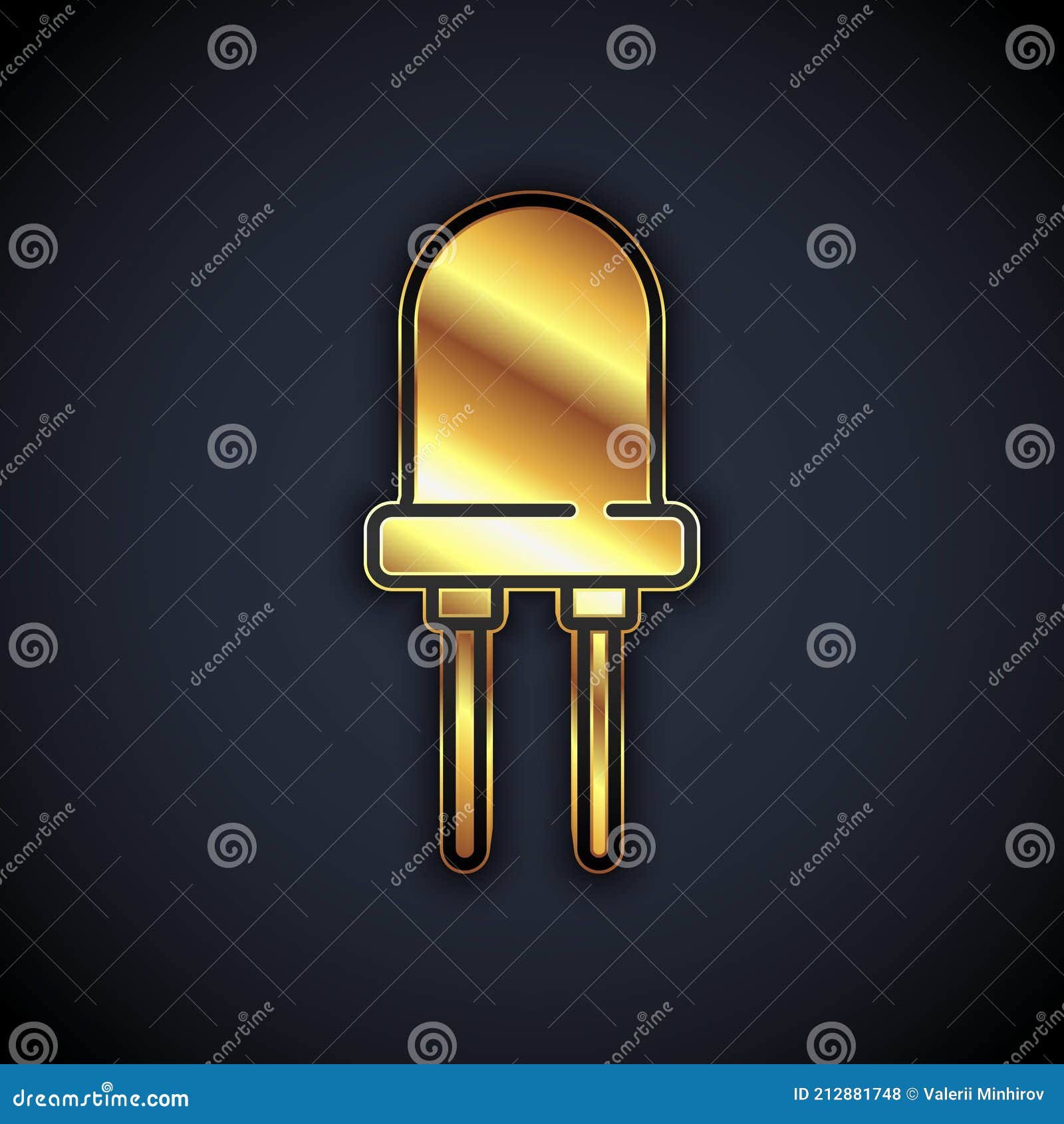 Gold Light Emitting Diode Icon Isolated on Black Background ...