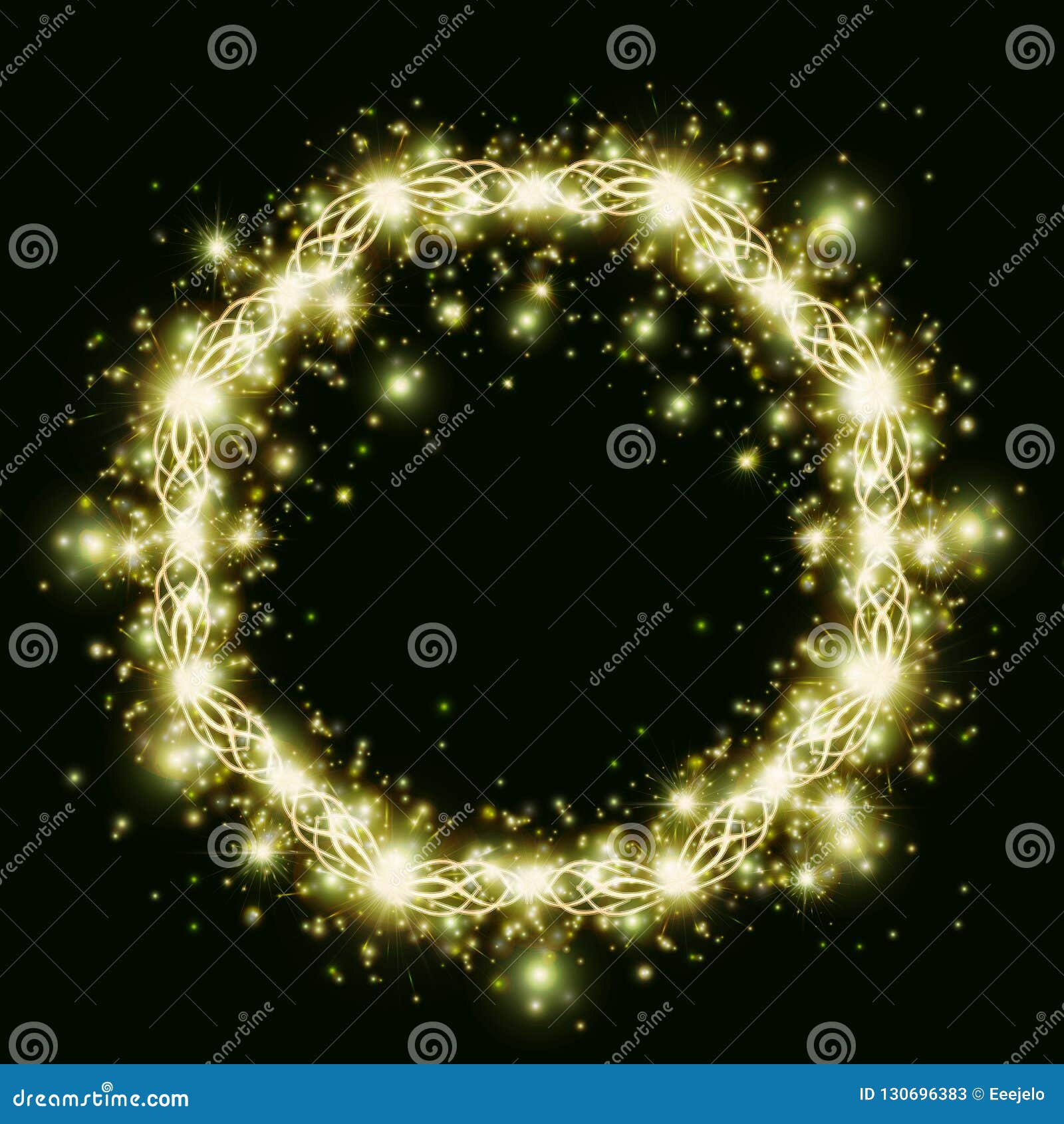 Gold Light Frames and Elements on a Dark Background Stock Illustration ...