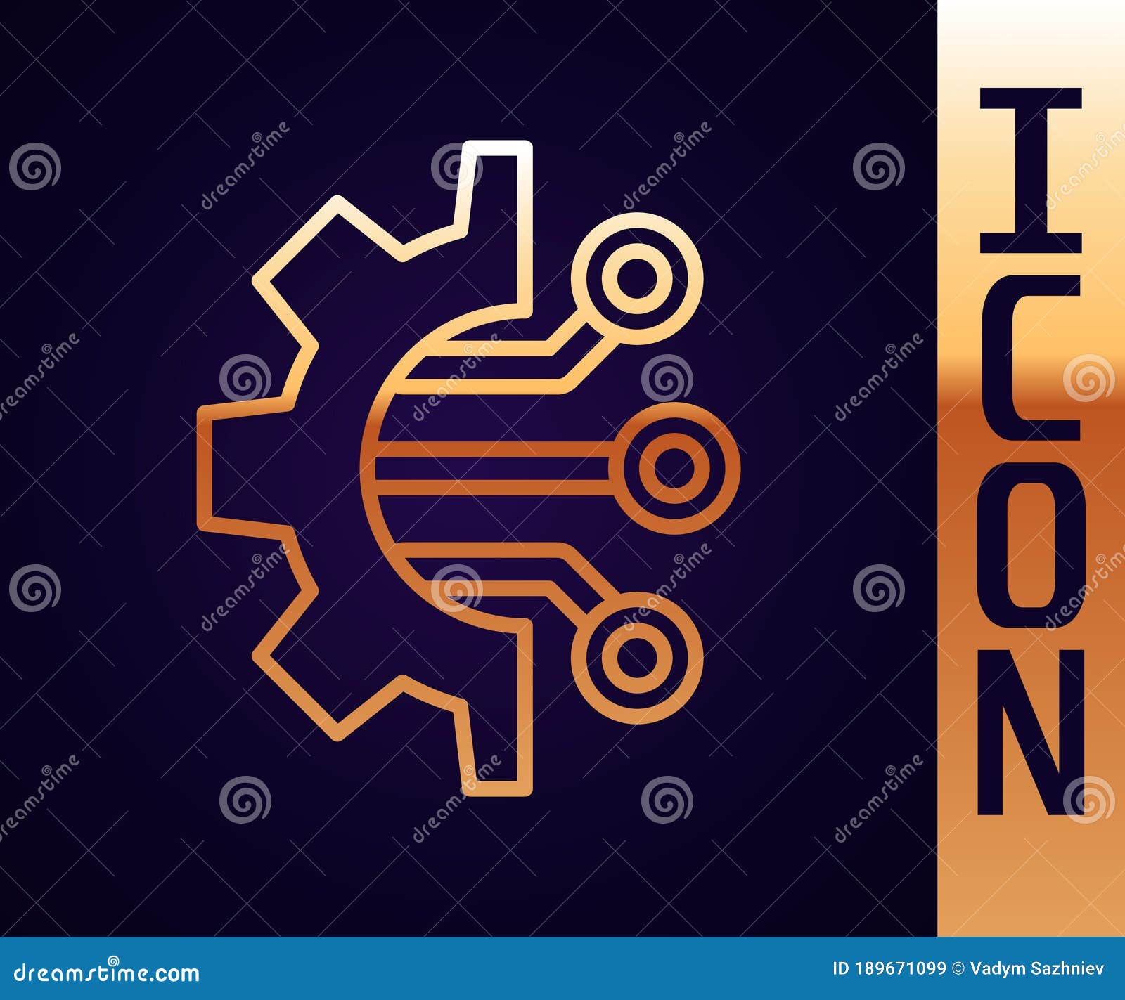 Gold Line Algorithm Icon Isolated on Black Background. Algorithm Symbol Design from Artificial ...