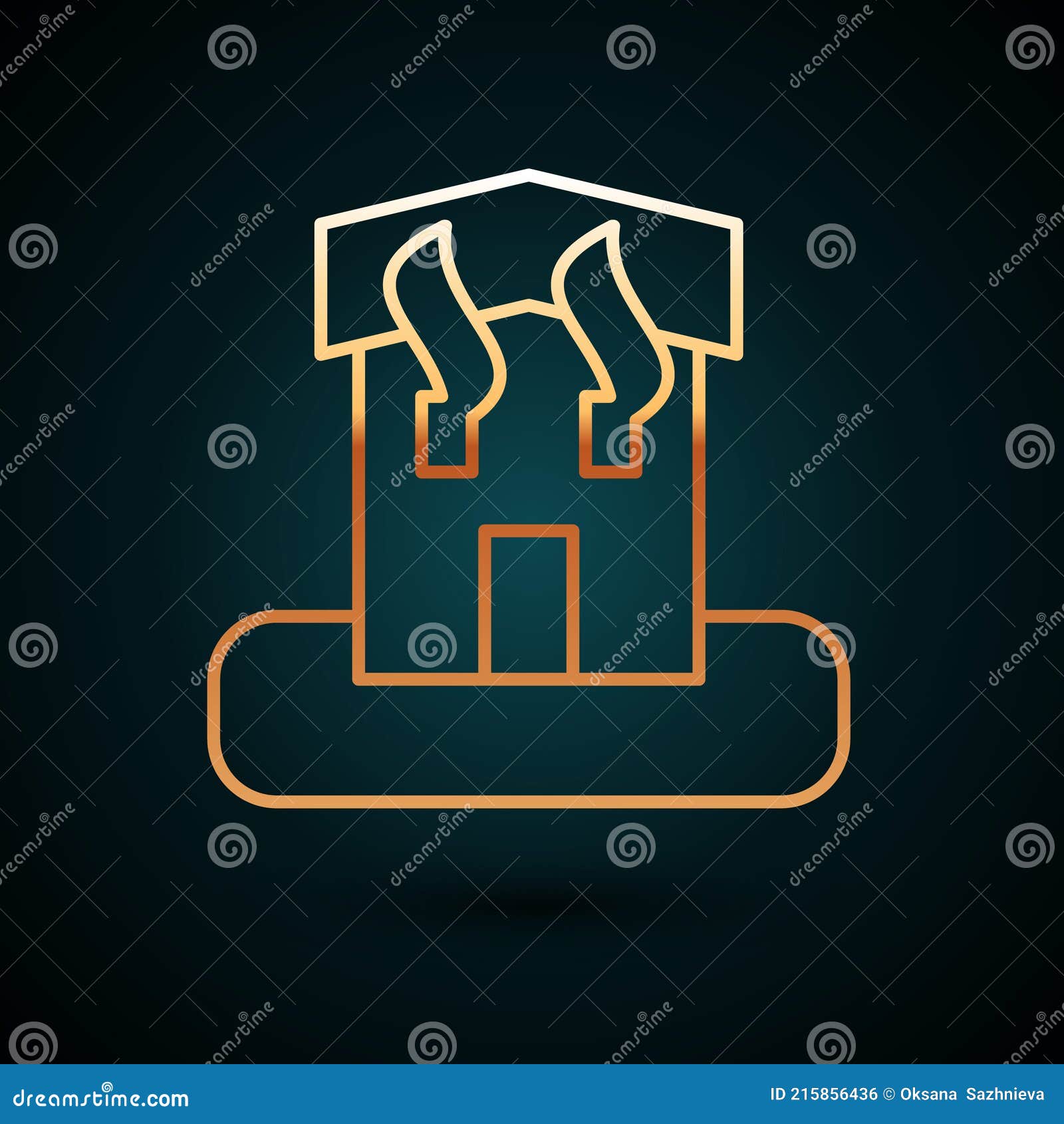 Gold Line Arson Home Icon Isolated on Dark Blue Background. Fire in ...