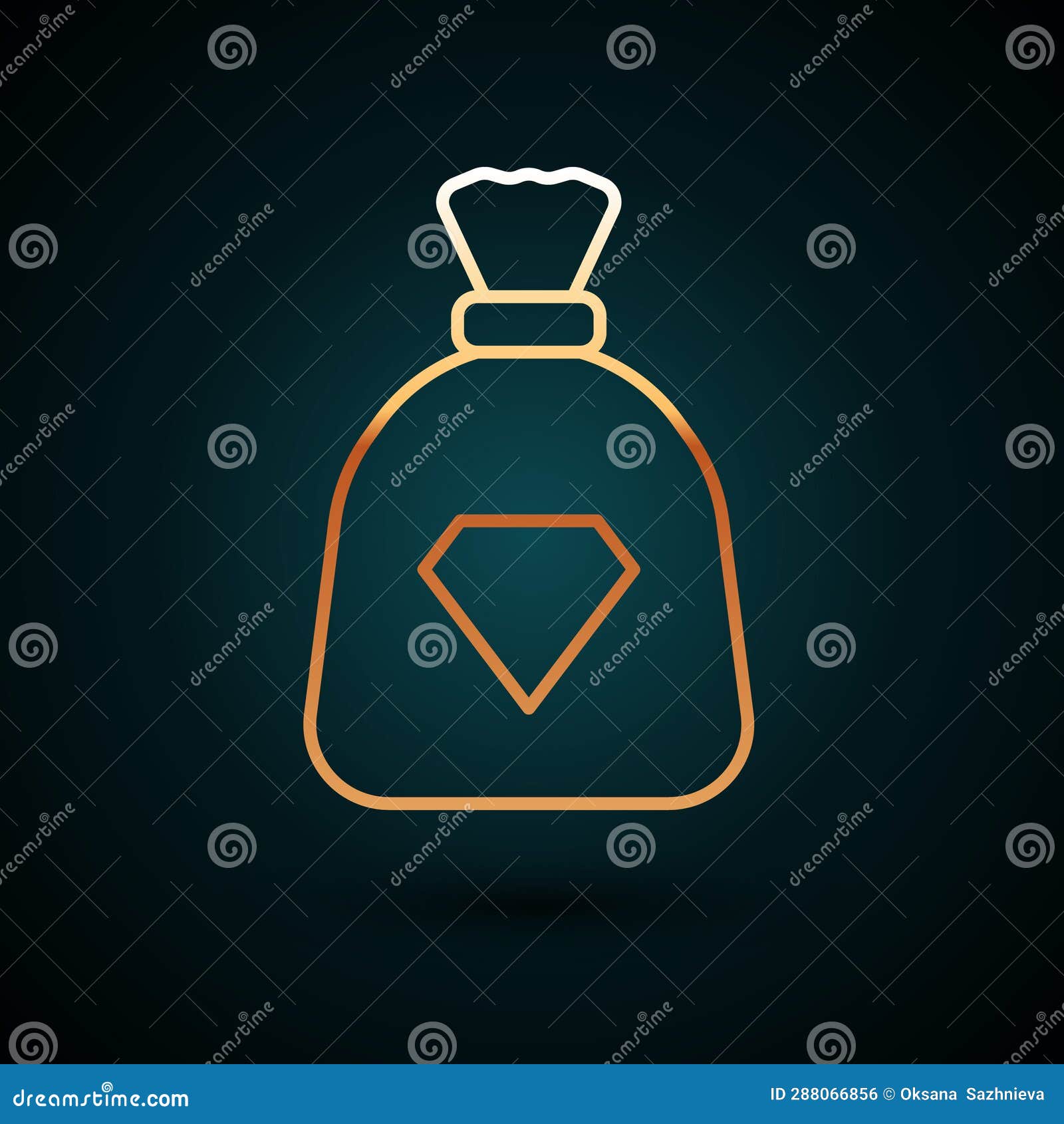 Gold Line Bag with Gems Icon Isolated on Dark Blue Background. Vector ...
