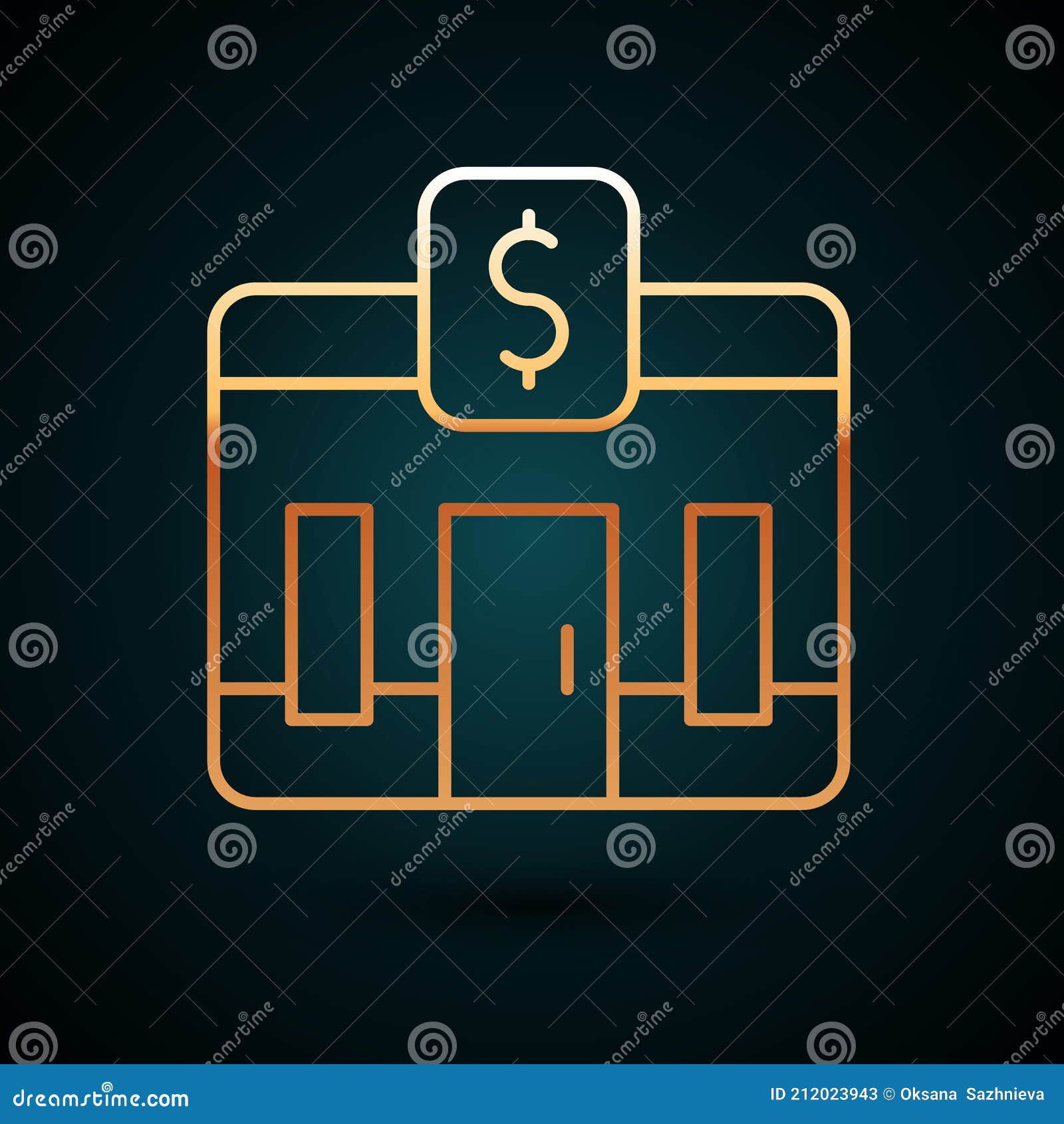 Gold Line Bank Building Icon Isolated on Dark Blue Background. Vector ...