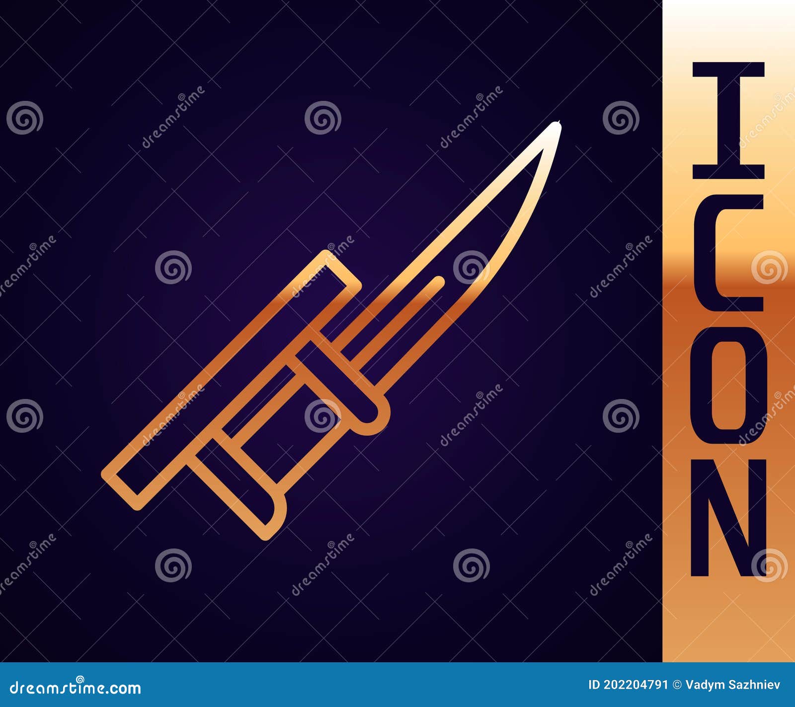 Gold Line Bayonet on Rifle Icon Isolated on Black Background. Vector ... Gold Line Bayonet on Rifle Icon Isolated on Black Background. Vector ...