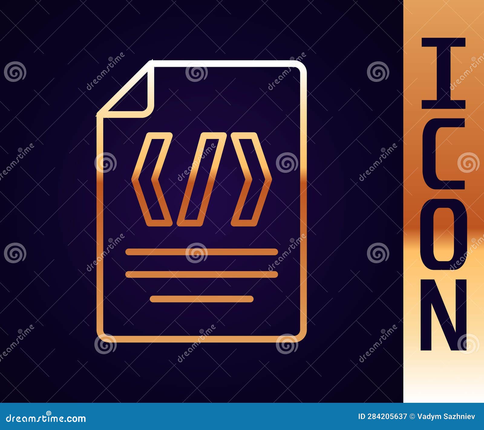 Gold Line Binary Code Icon Isolated on Black Background. Vector Stock ...