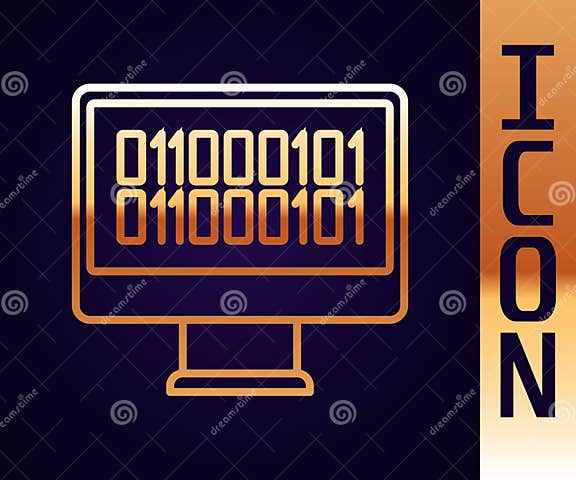 Gold Line Binary Code Icon Isolated on Black Background. Vector Stock Vector - Illustration of ...