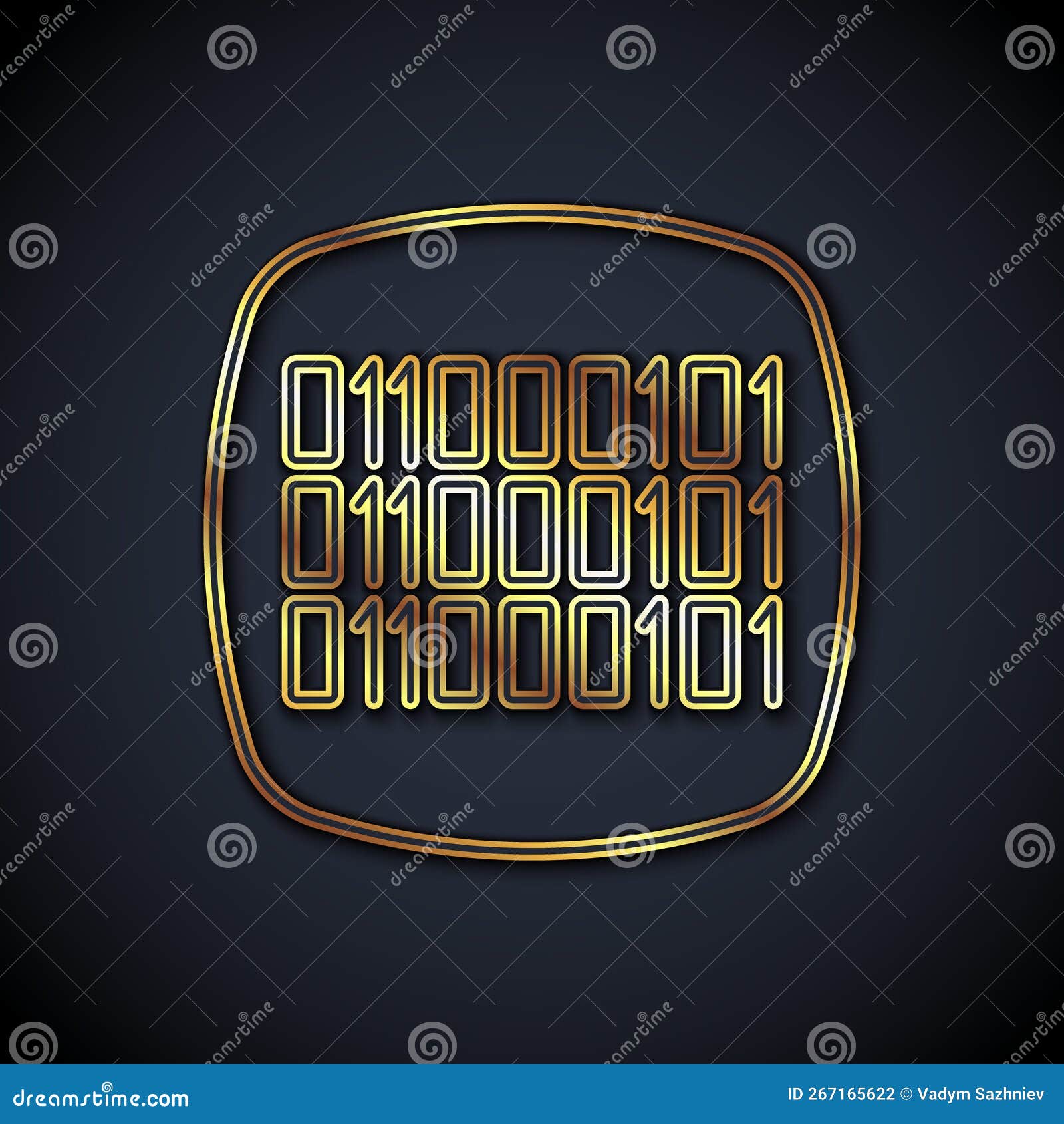 Gold Line Binary Code Icon Isolated on Black Background. Vector Stock ...