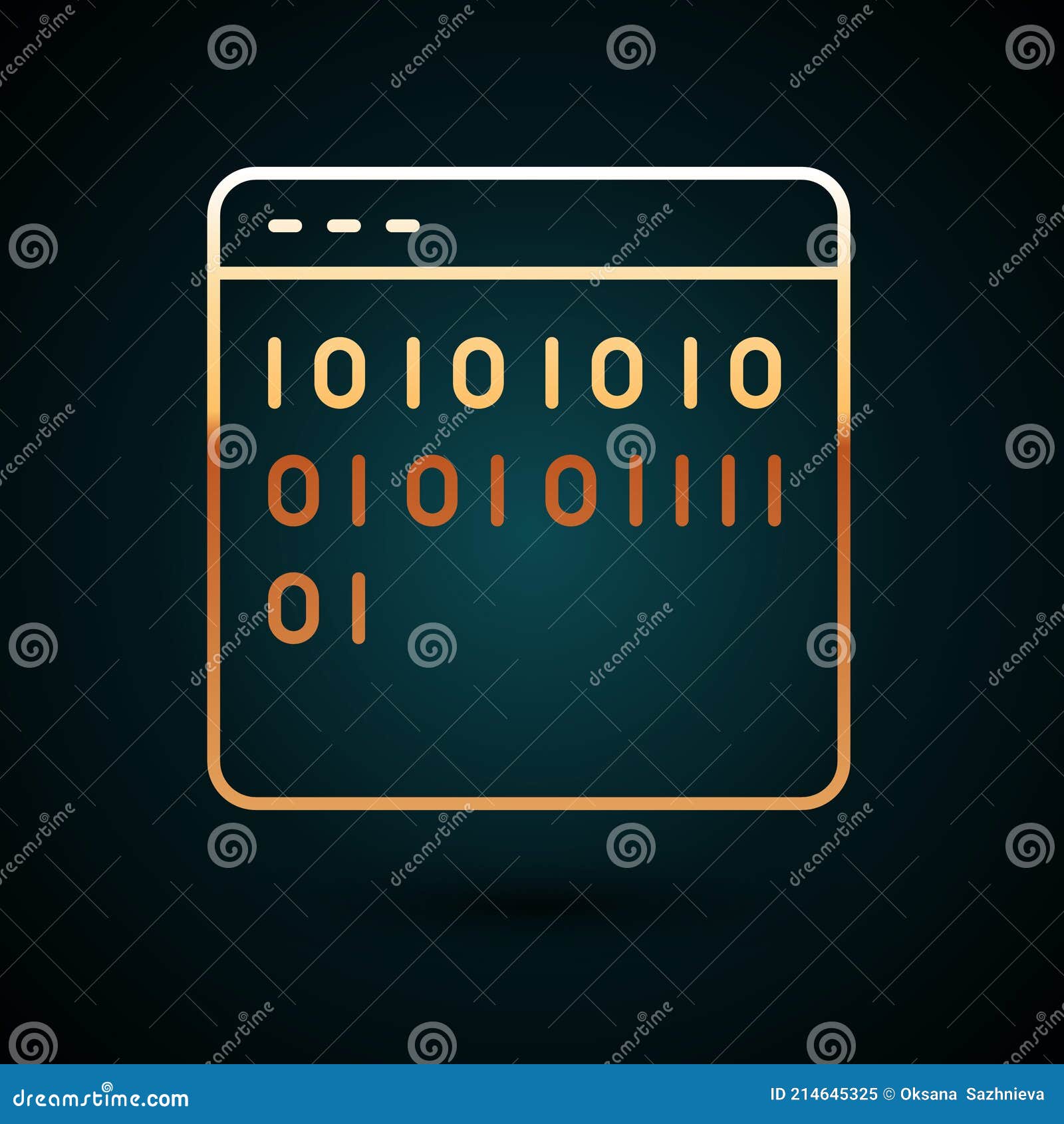 Gold Line Binary Code Icon Isolated on Dark Blue Background. Vector ...
