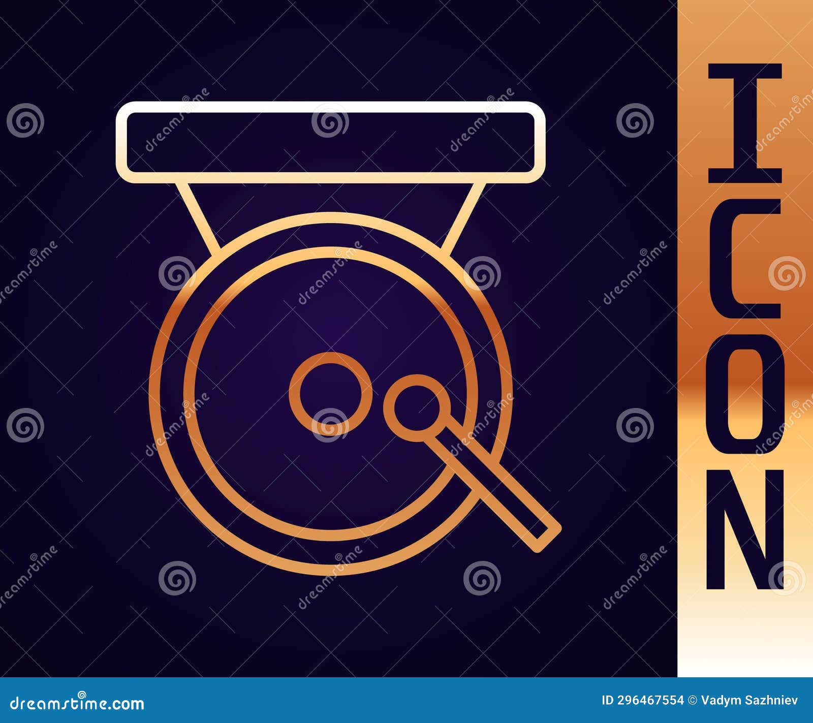 Gold Line Boxing Gong Icon Isolated on Black Background. Boxing Bell ...