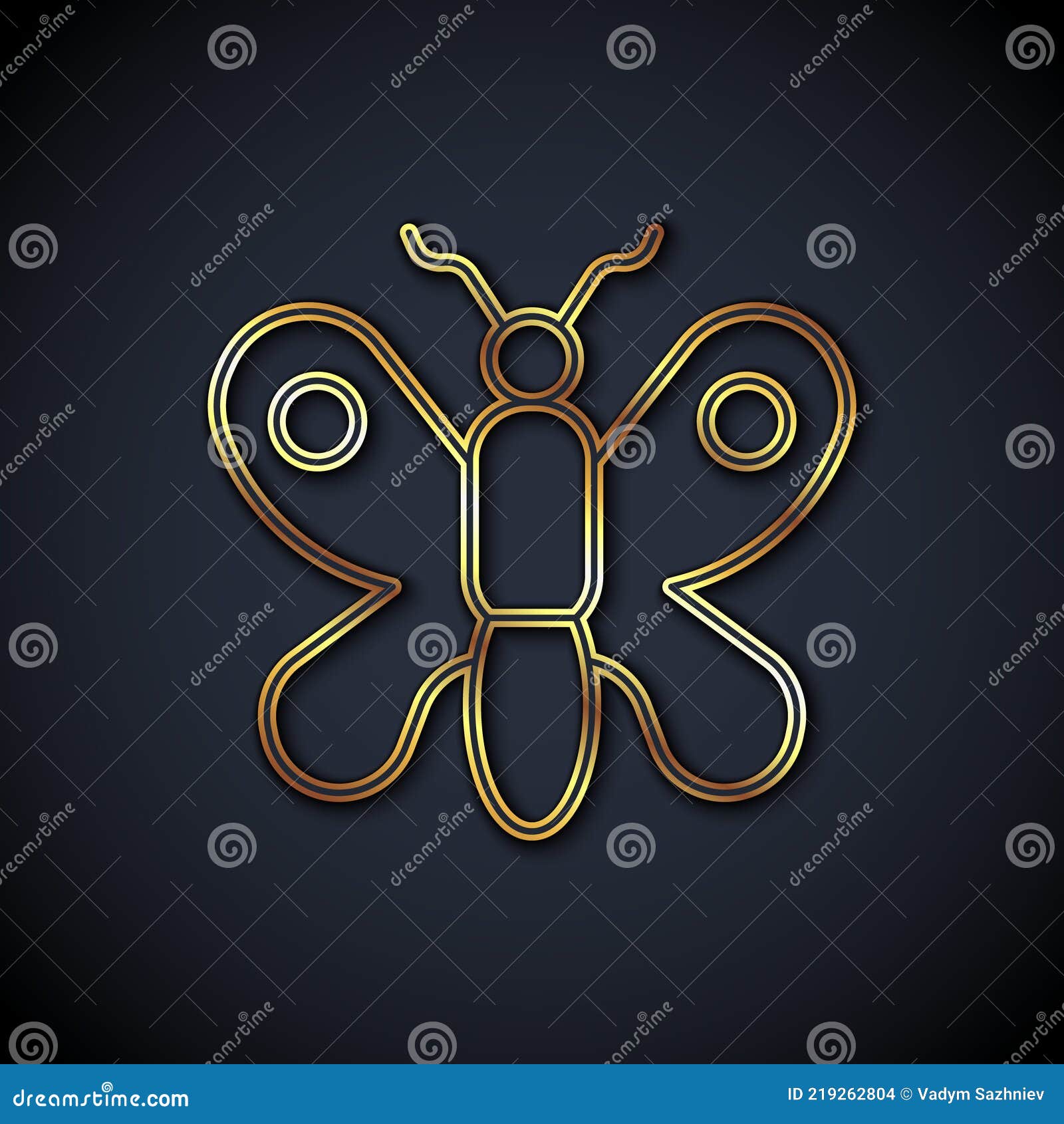 Gold Line Butterfly Icon Isolated on Black Background. Vector Stock ...