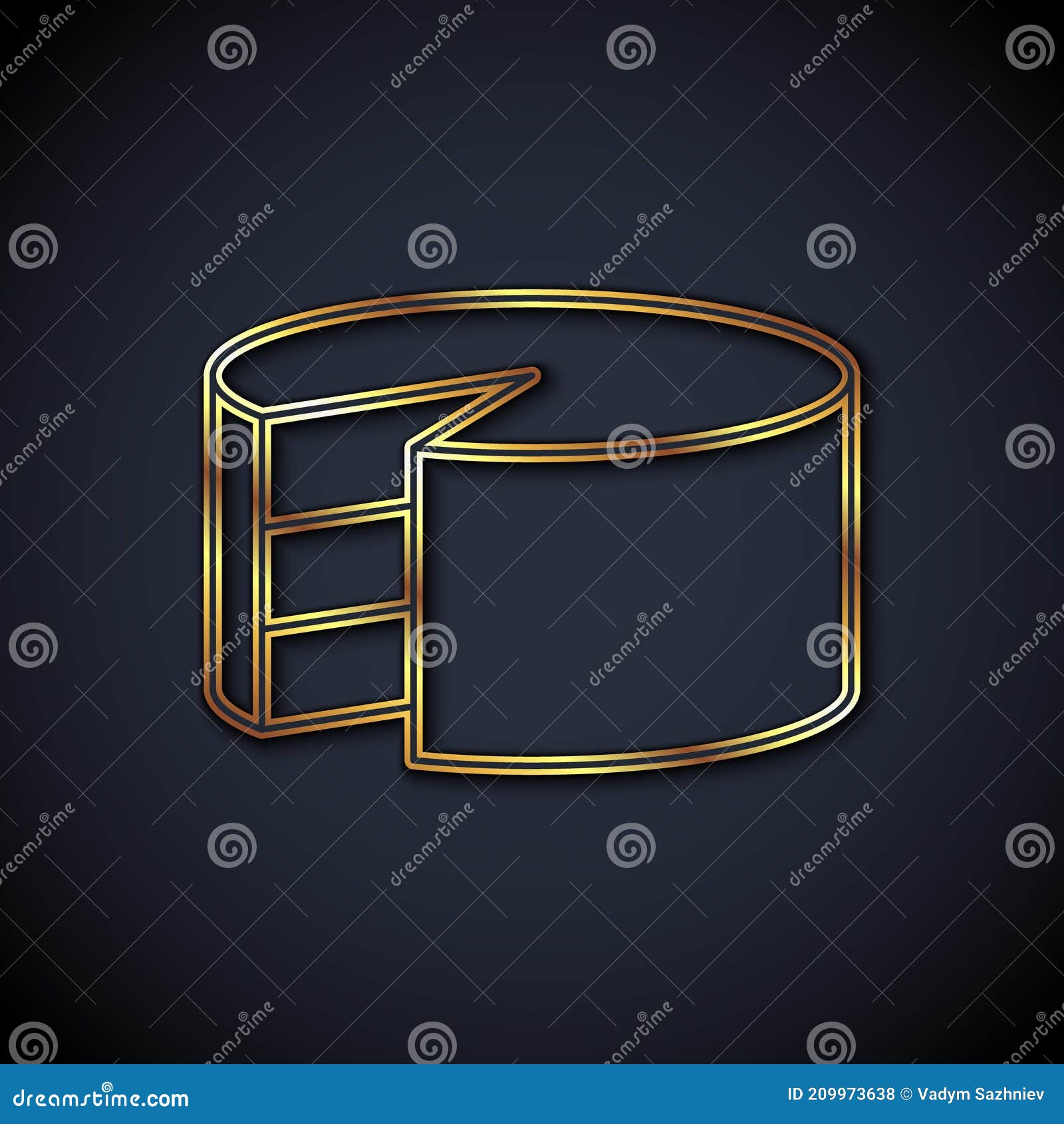 Gold Line Cake Icon Isolated on Black Background. Happy Birthday Stock ...