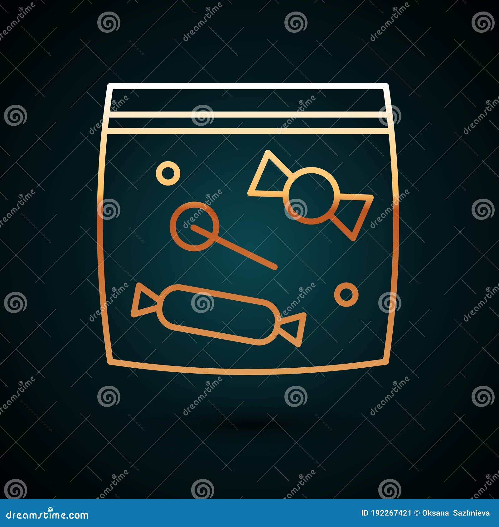 Gold Line Candy Packaging for Sweets Icon Isolated on Dark Blue ...