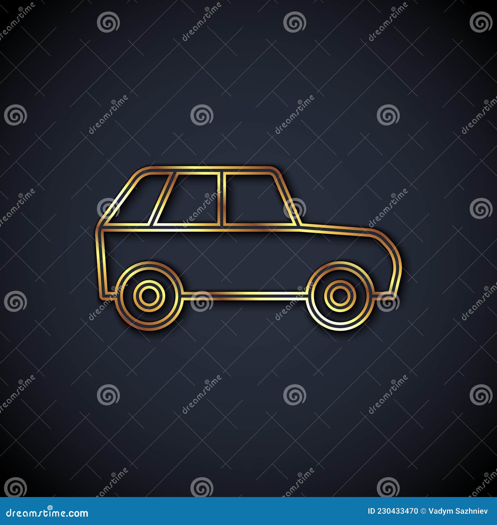 Gold Line Car Icon Isolated on Black Background. Vector Stock Vector ...