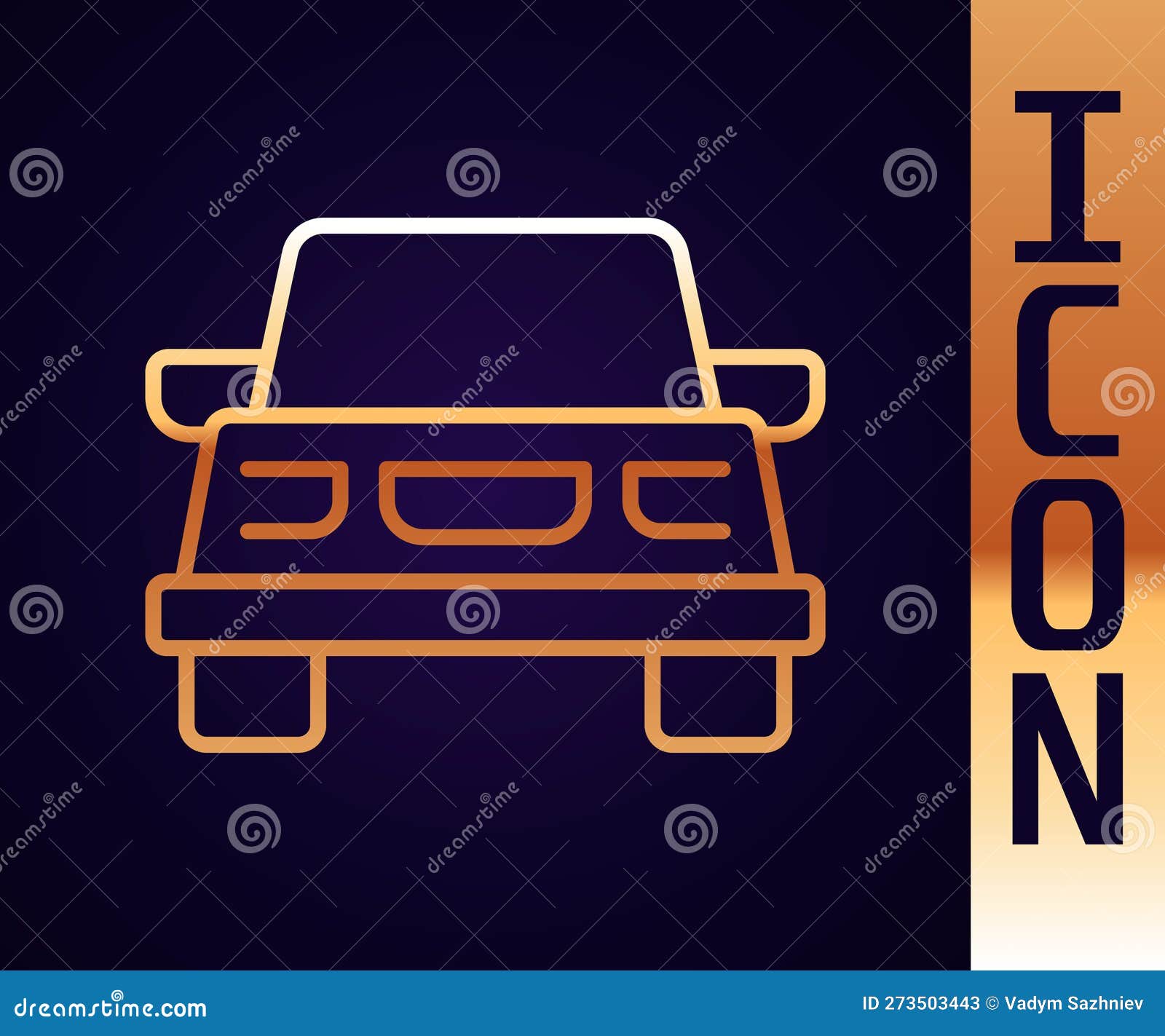Gold Line Car Icon Isolated on Black Background. Vector Stock ...