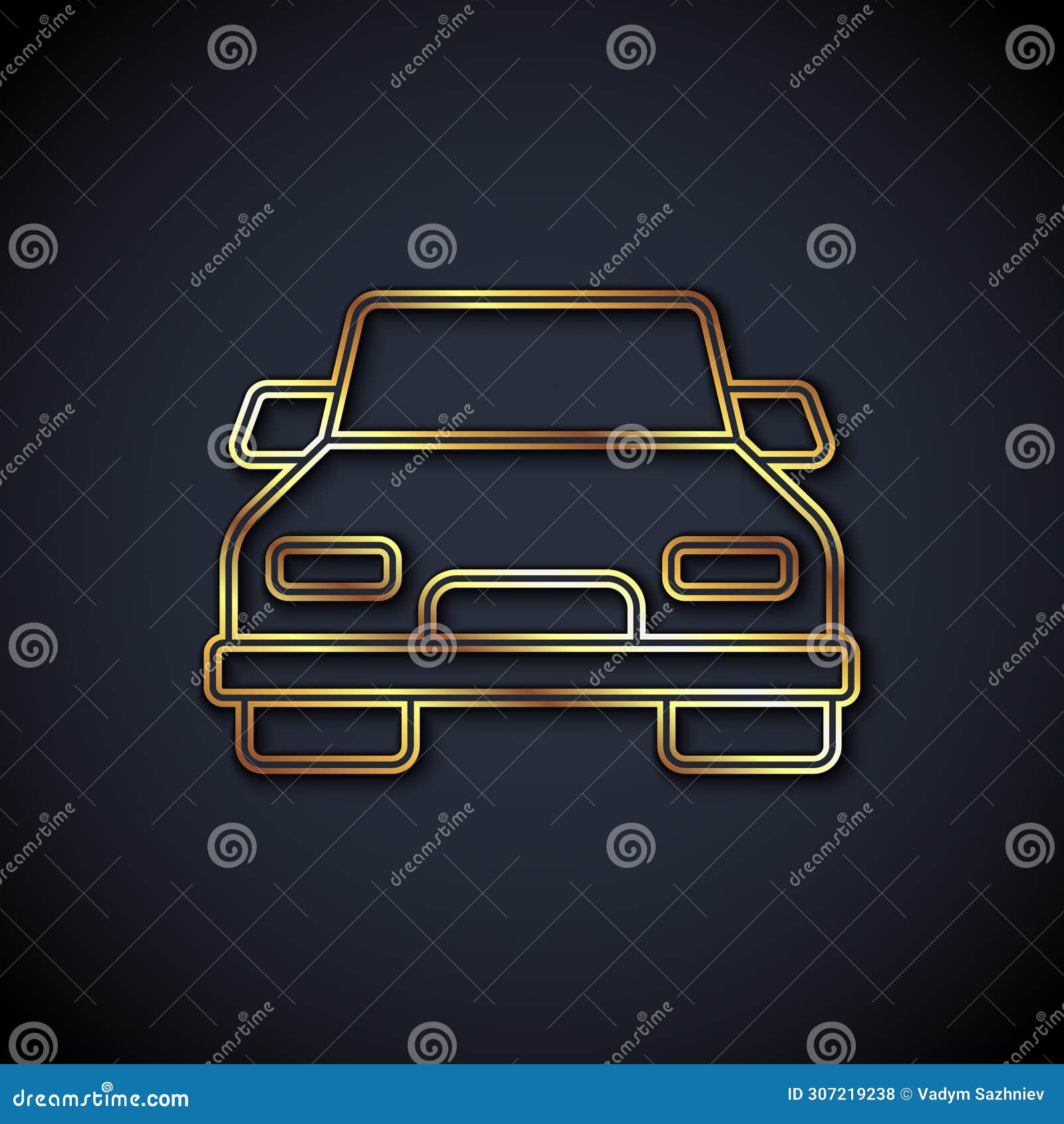 Gold Line Car Icon Isolated on Black Background. Vector Stock ...