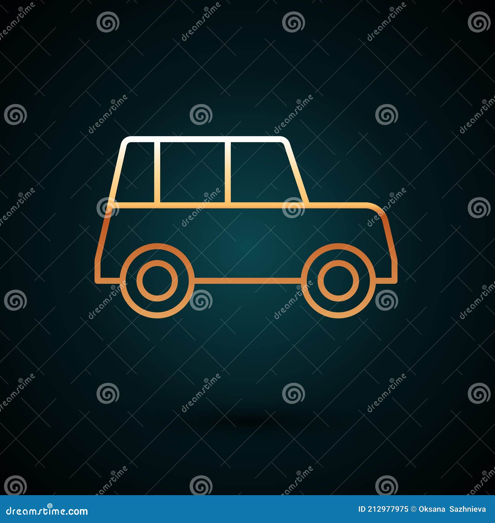 Gold Line Car Icon Isolated on Dark Blue Background. Front View Stock ...