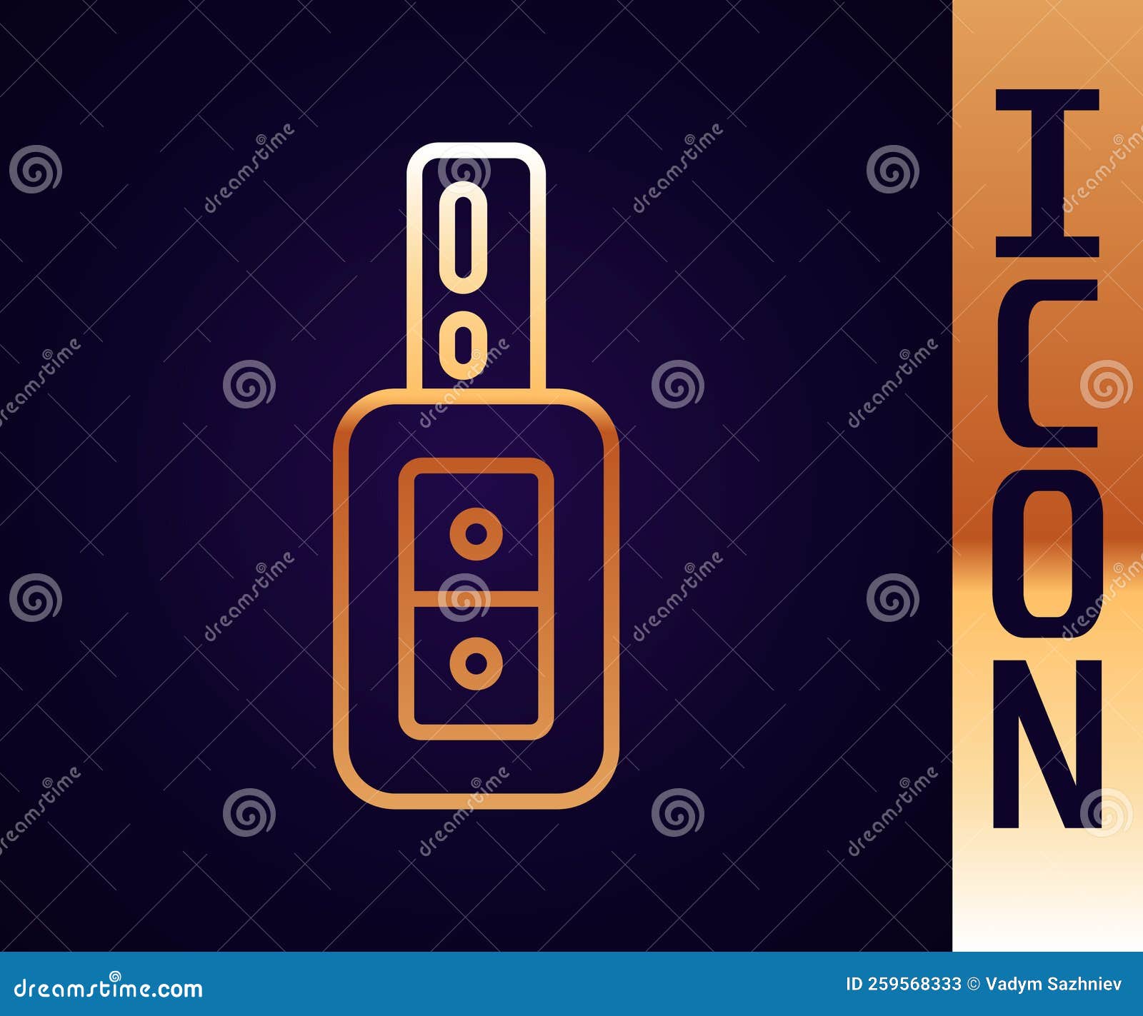 Gold Line Car Key with Remote Icon Isolated on Black Background. Car ...