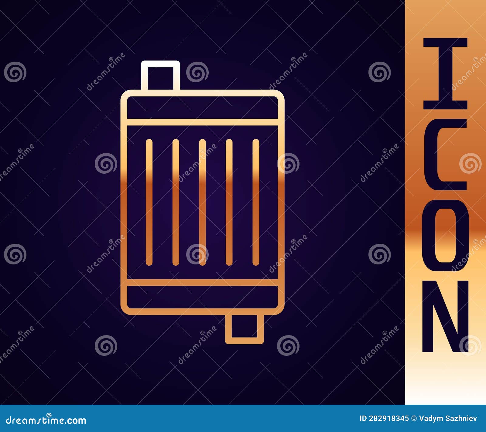 Gold Line Car Radiator Cooling System Icon Isolated on Black Background ...