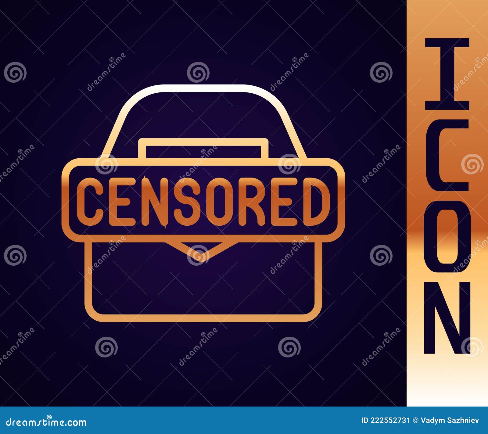 Gold Line Censored Stamp Icon Isolated on Black Background. Vector ...
