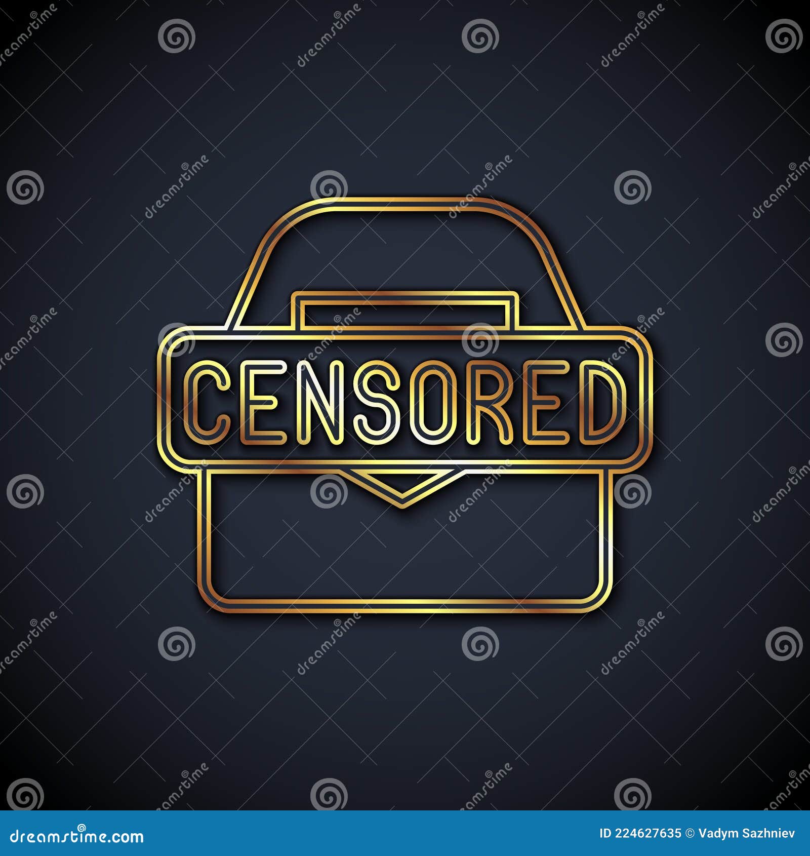 Gold Line Censored Stamp Icon Isolated on Black Background. Vector ...