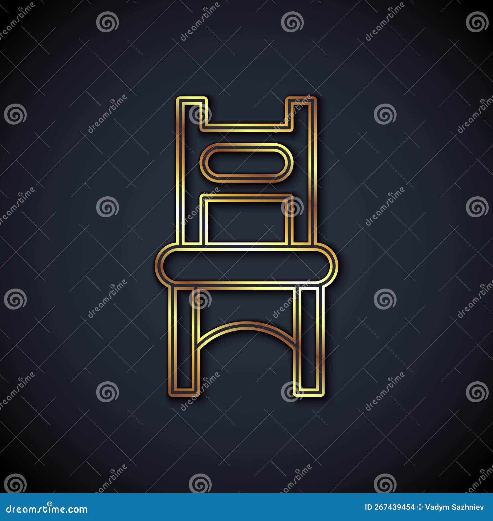 Gold Line Chair Icon Isolated on Black Background. Vector Stock Vector ...