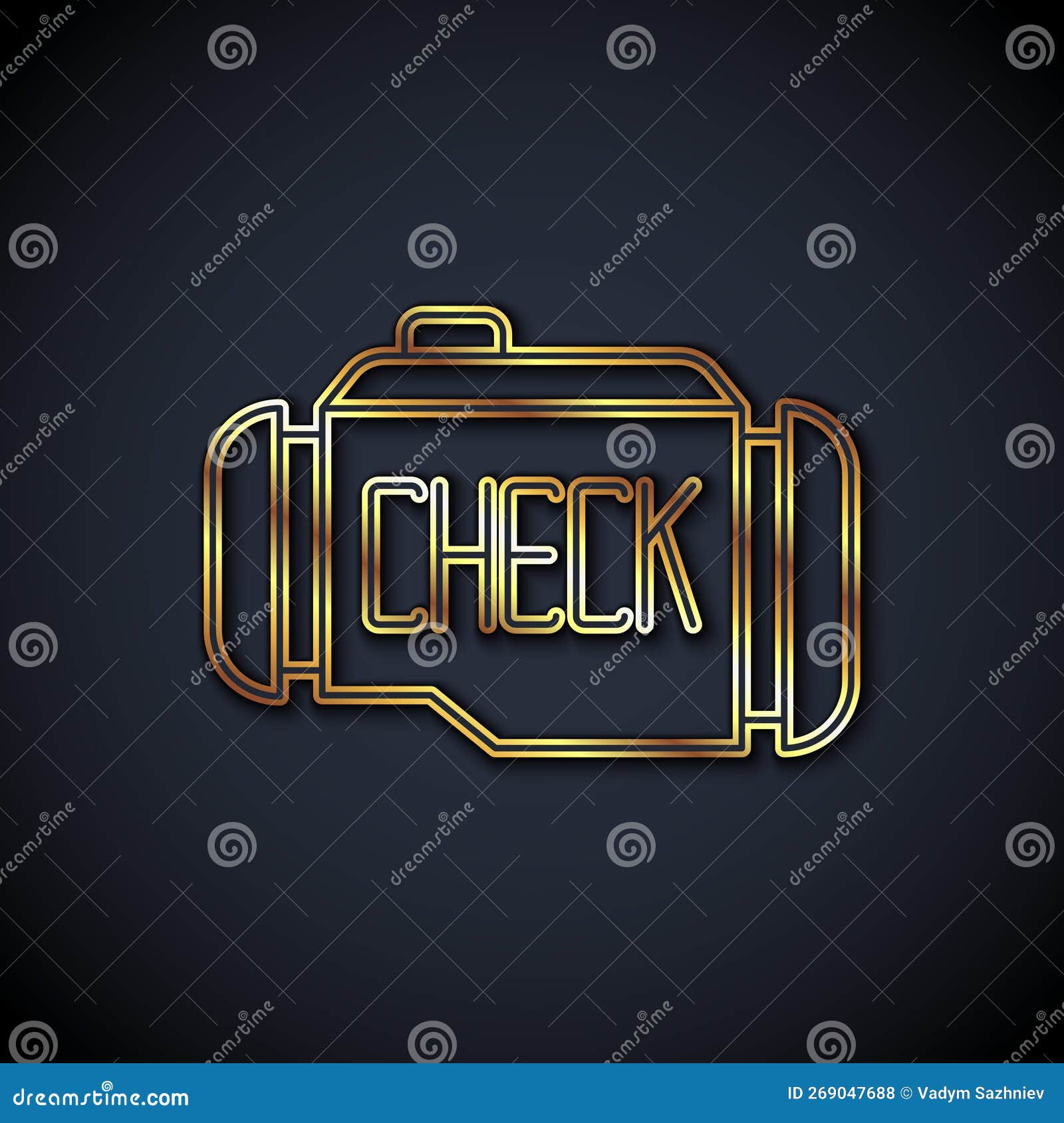 Gold Line Check Engine Icon Isolated on Black Background. Vector Stock ...