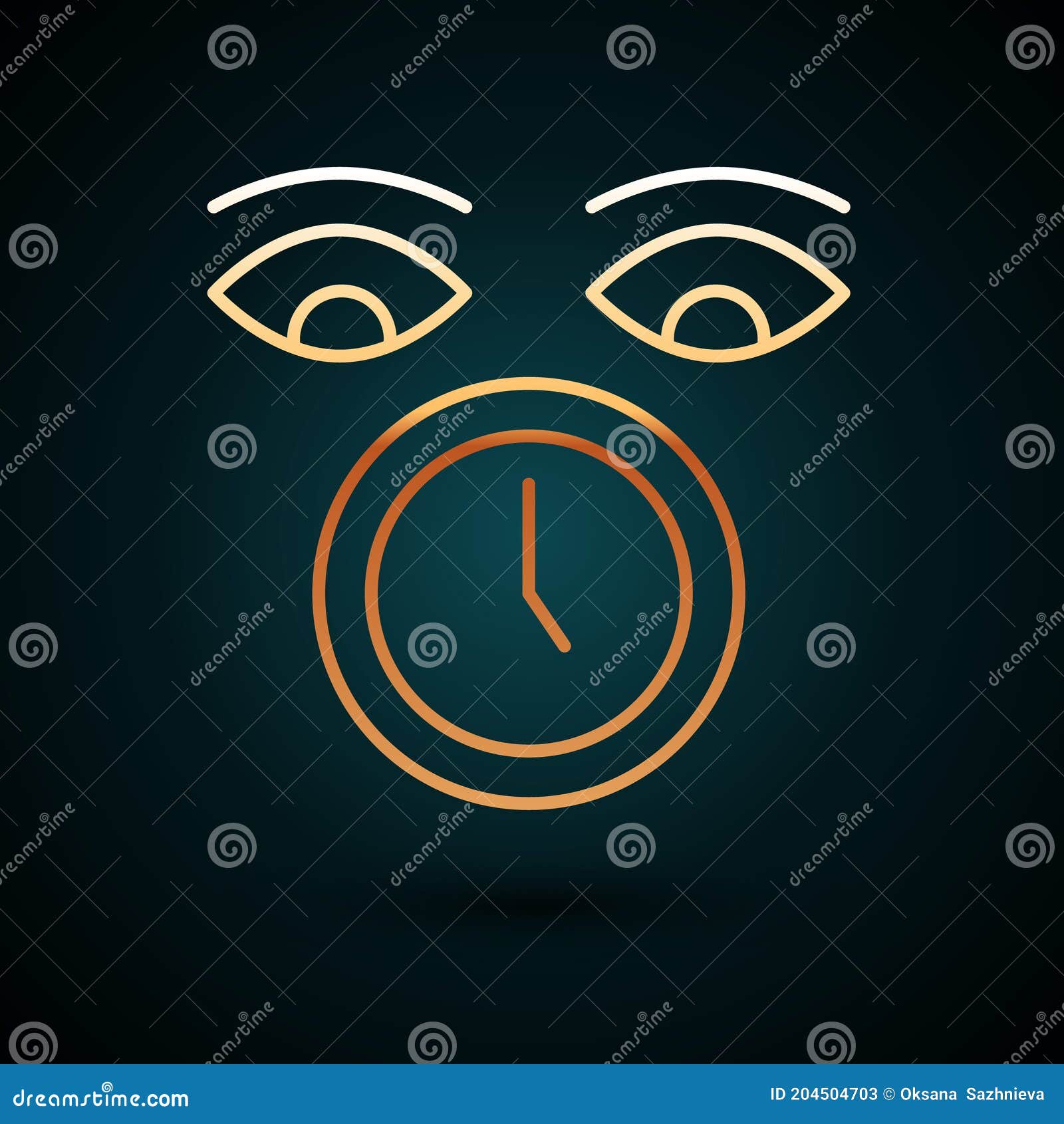 Gold Line Clock Icon Isolated on Dark Blue Background. Time Symbol ...
