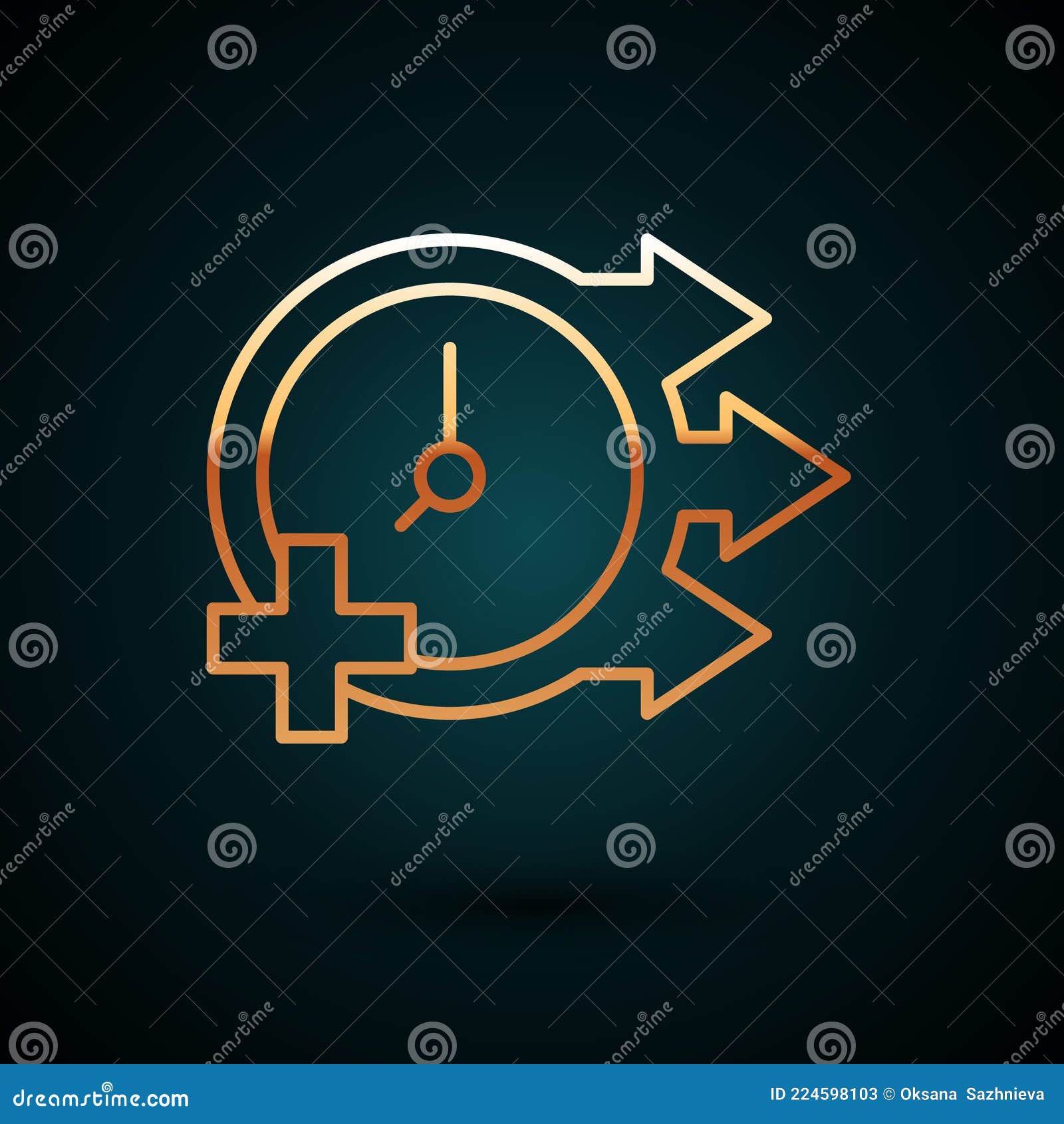 Gold Line Clock Icon Isolated on Dark Blue Background. Time Symbol ...