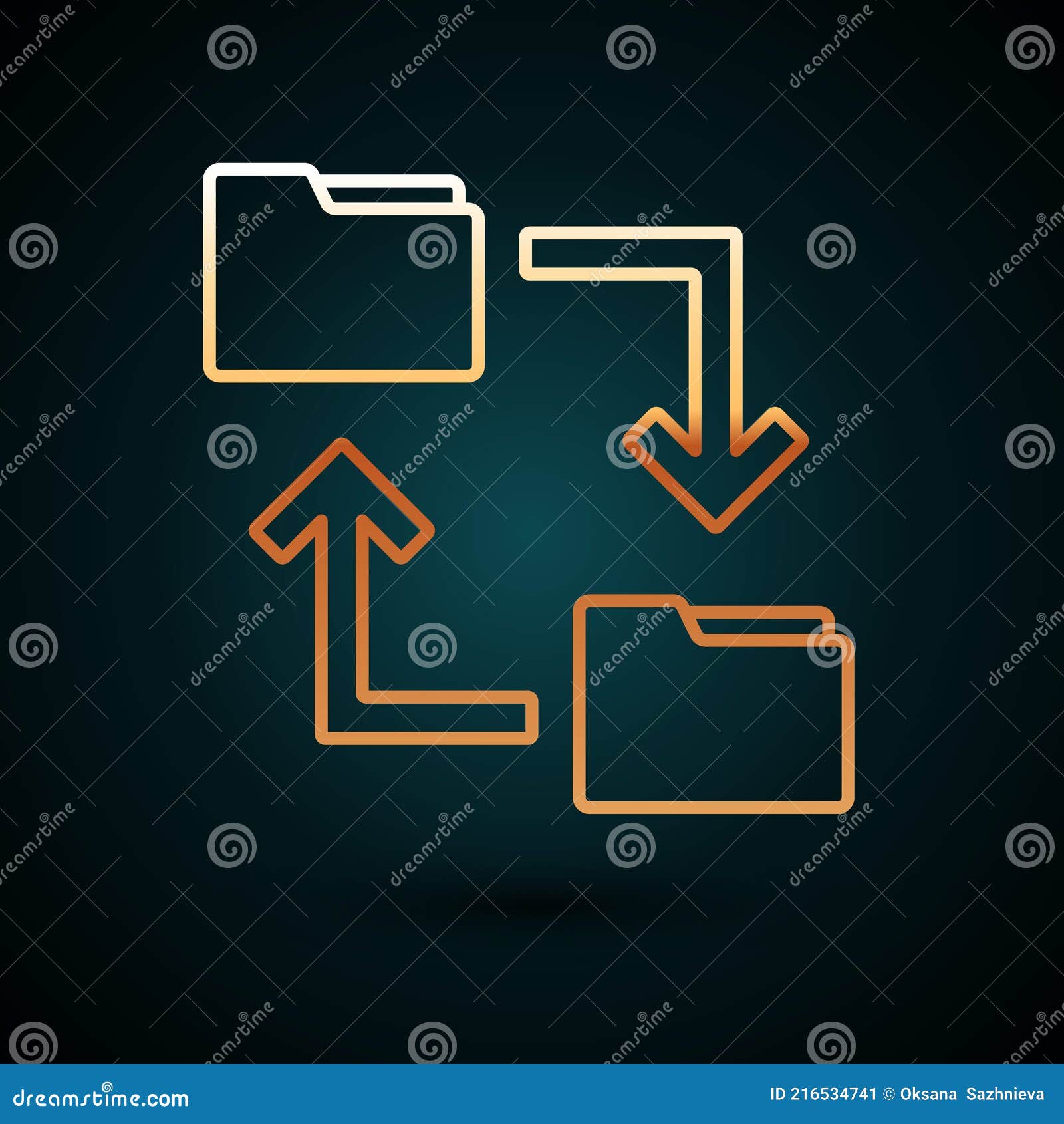 Gold Line Cloud Storage Text Document Folder Icon Isolated on Dark Blue ...