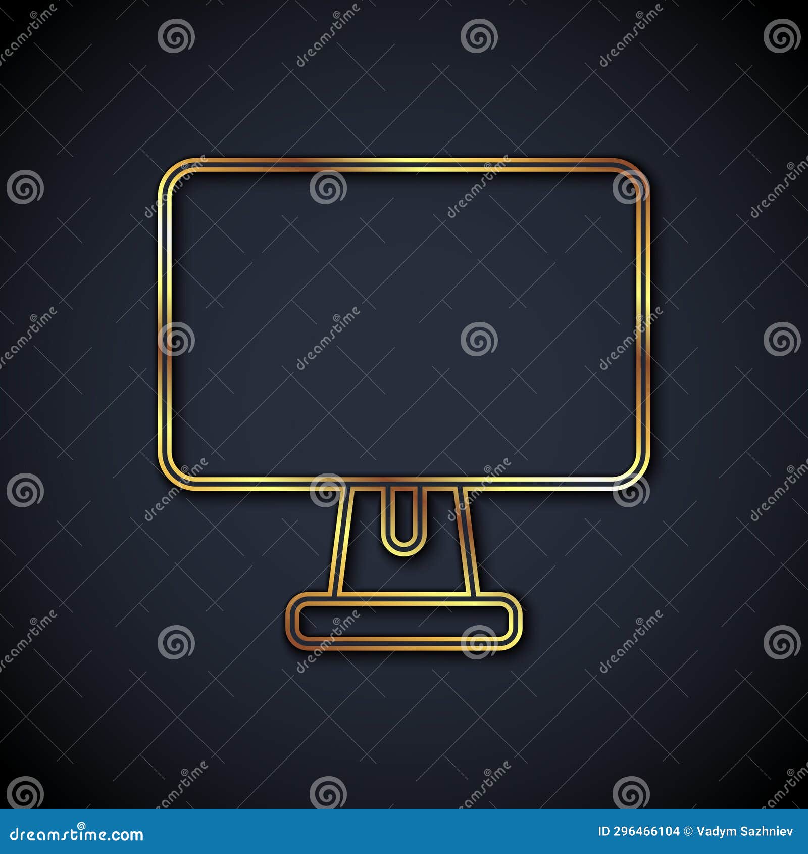 Gold Line Computer Monitor Screen Icon Isolated on Black Background ...