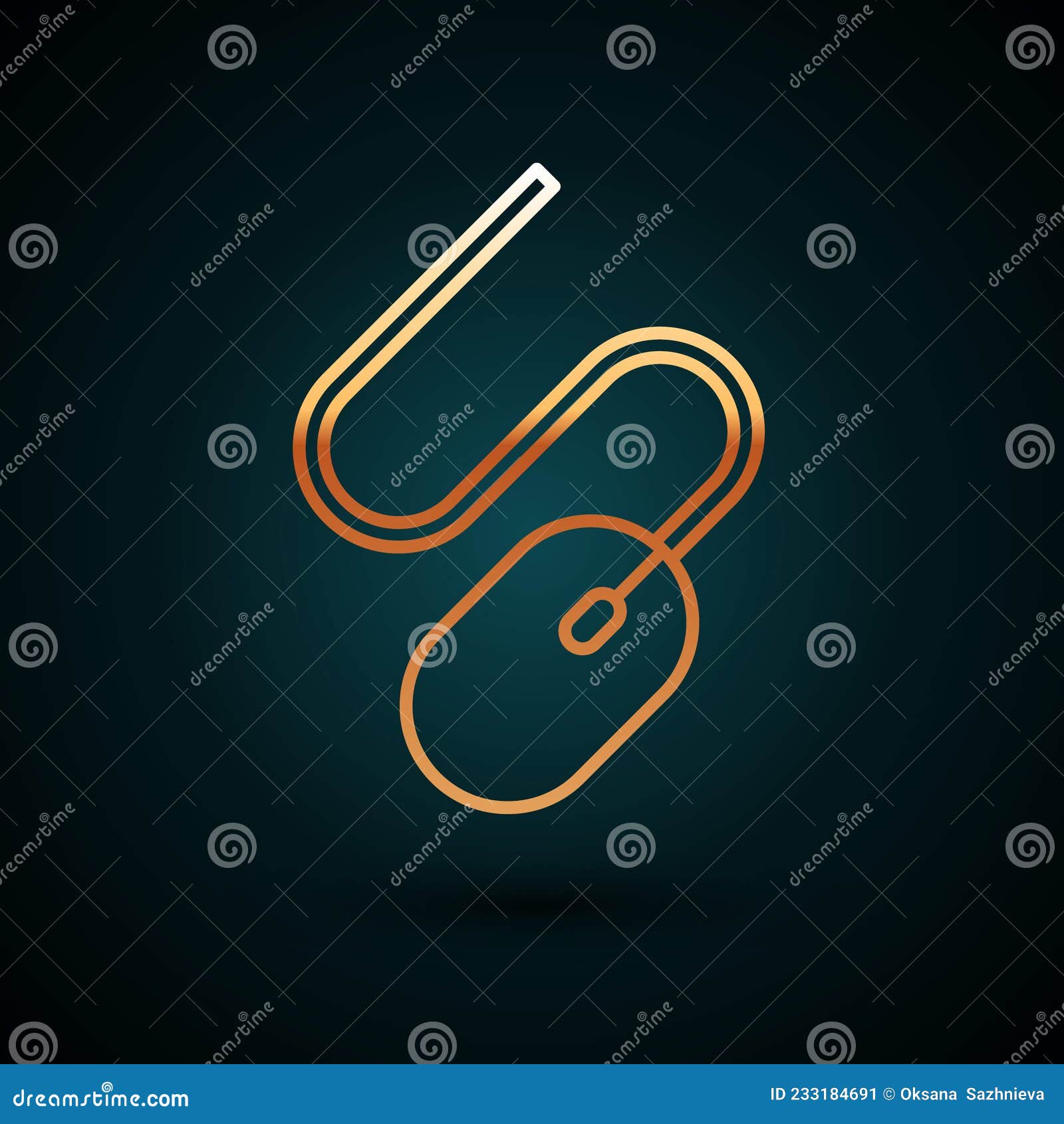 Gold Line Computer Mouse Icon Isolated on Dark Blue Background. Optical ...