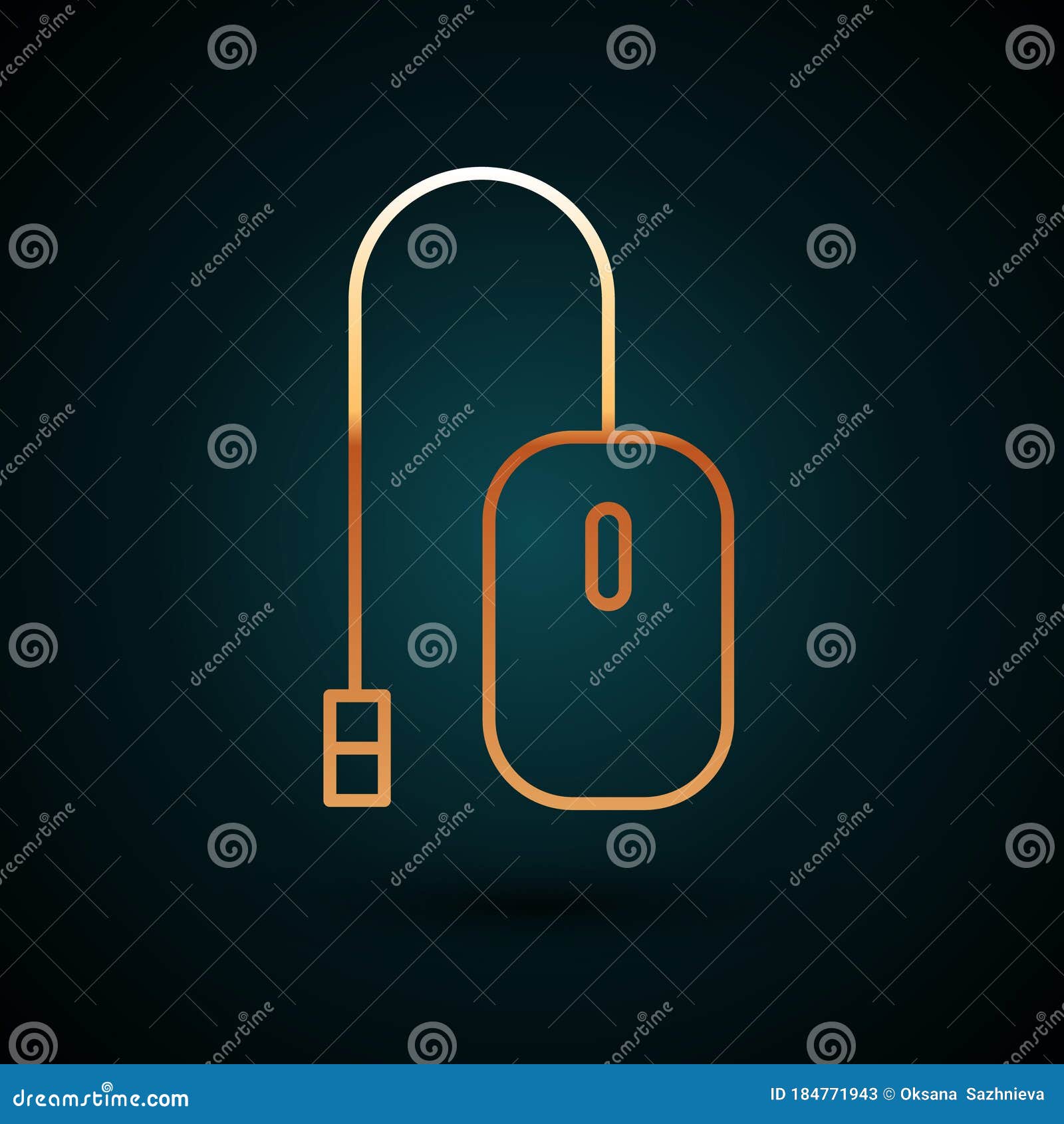 Gold Line Computer Mouse Icon Isolated on Dark Blue Background. Optical ...