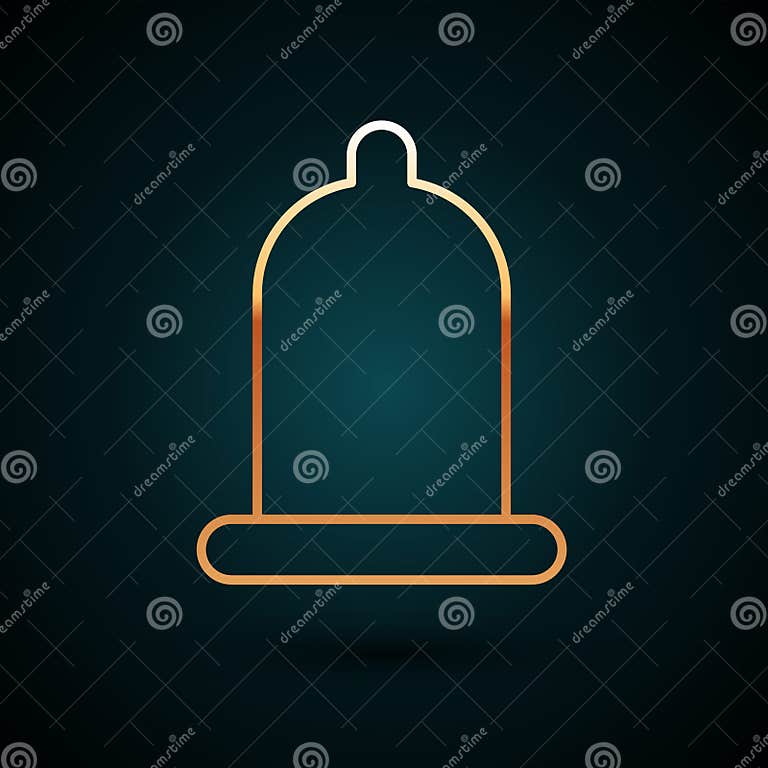 Gold Line Condom Safe Sex Icon Isolated On Dark Blue Background Safe