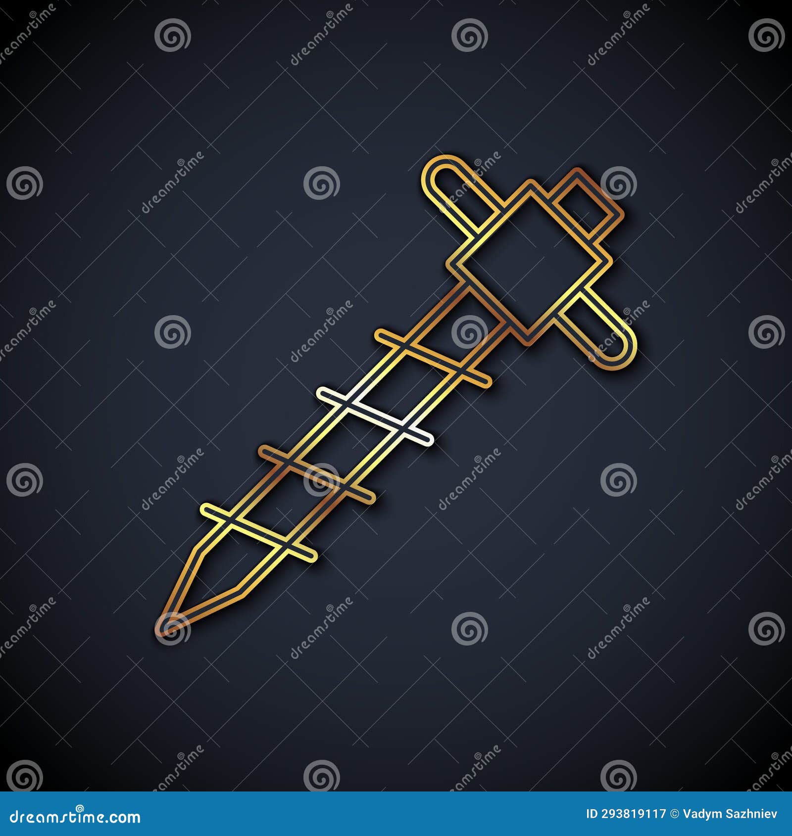 Gold Line Construction Jackhammer Icon Isolated on Black Background ...