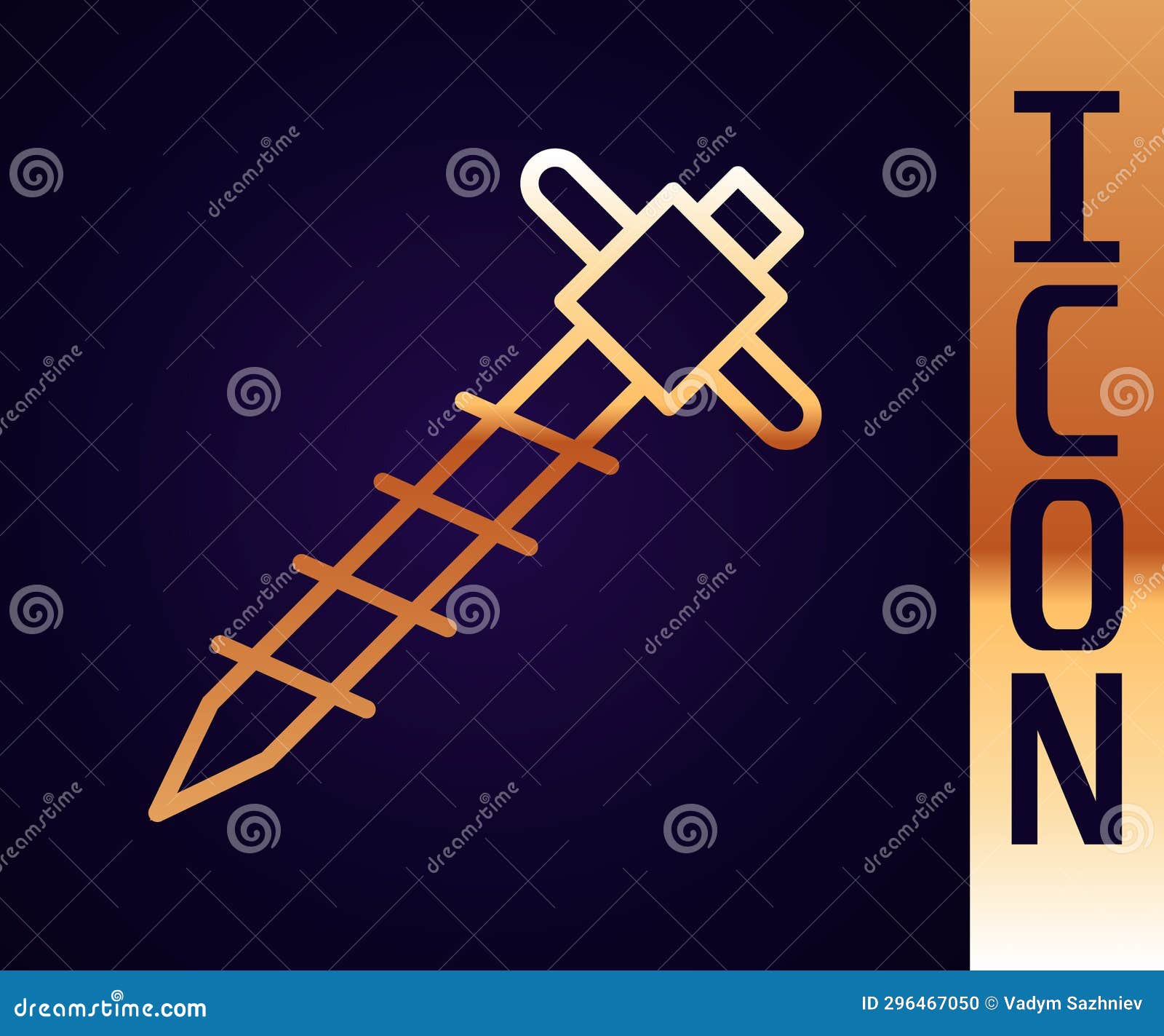 Gold Line Construction Jackhammer Icon Isolated on Black Background ...