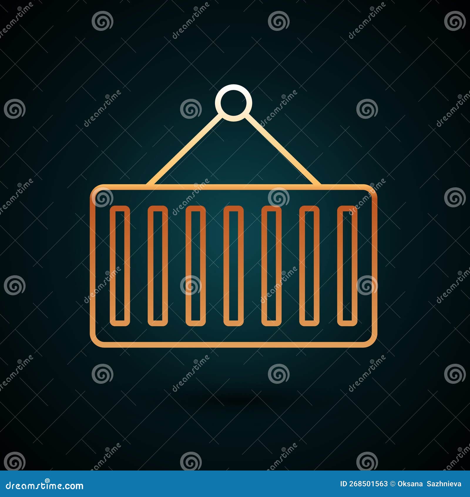 Gold Line Container on Crane Icon Isolated on Dark Blue Background ...