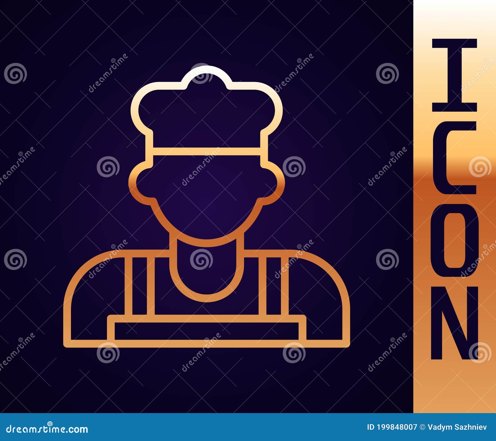 Gold Line Cook Icon Isolated on Black Background. Chef Symbol Stock ...
