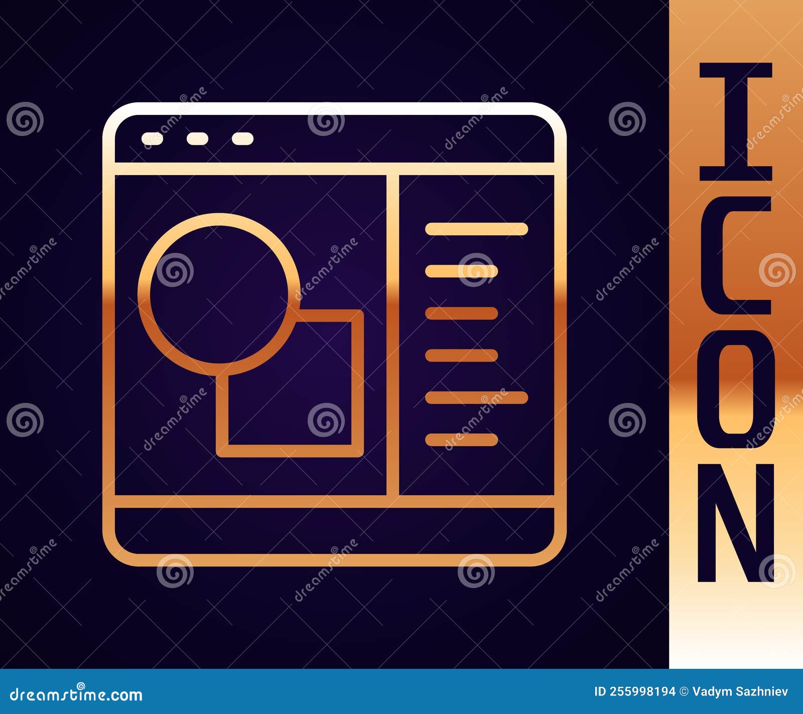 Gold Line 3D Printer Software Icon Isolated on Black Background. 3d ...