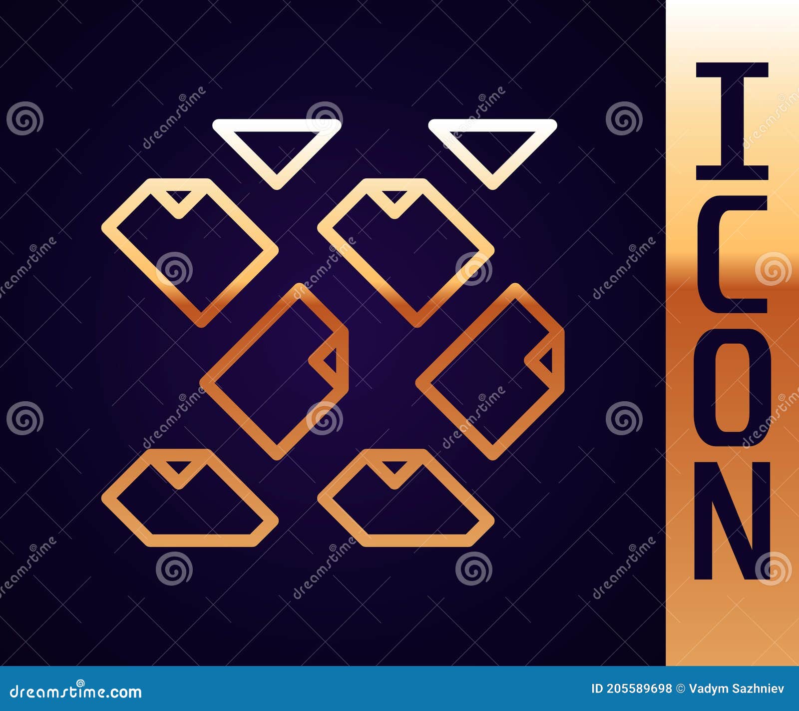 Gold Line Data Stream Icon Isolated on Black Background. Vector Stock ...